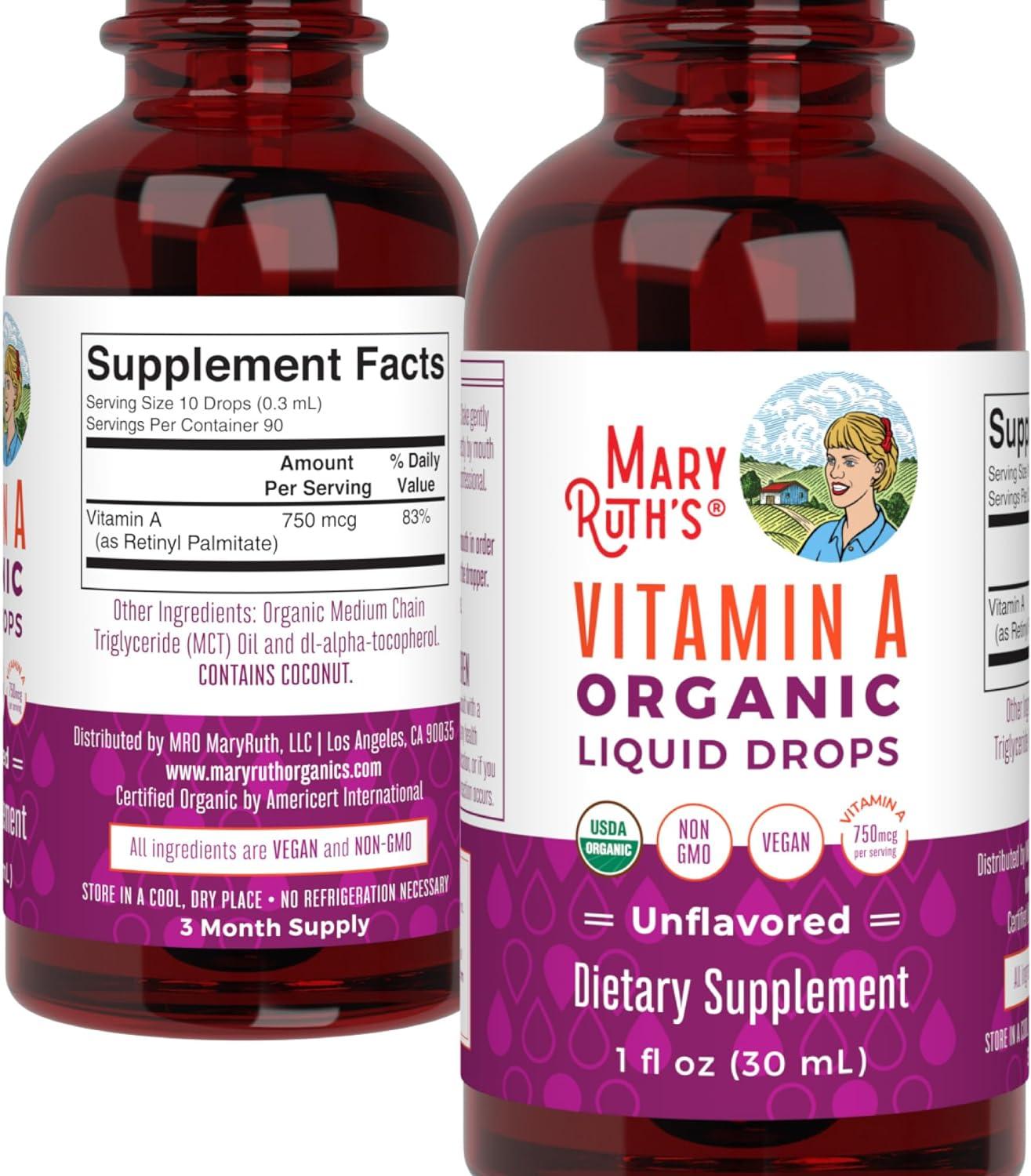 Mary Ruth's USDA Organic Vitamin A Liquid Drops - Immune & Eye Health ...