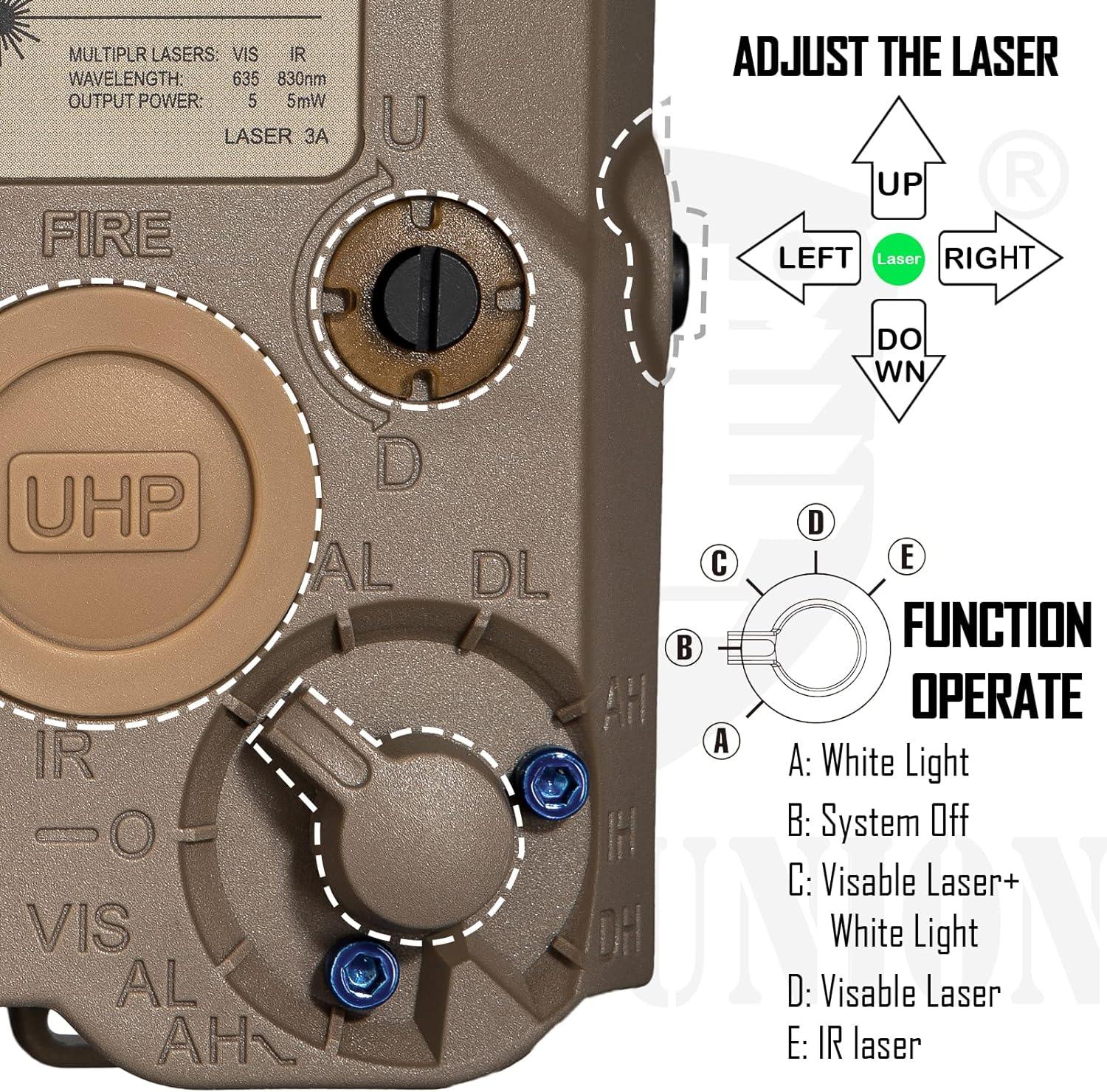 ACTIONUNION Airsoft PEQ-15 Pro IR Laser + UHP Green Laser + White LED ...