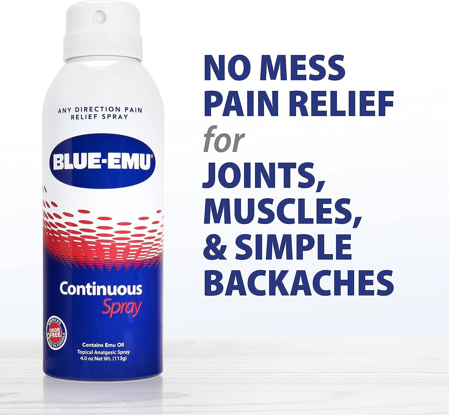 Blue Emu Pain Relief Spray with Emu Oil 4oz - Fast Drying Support for ...