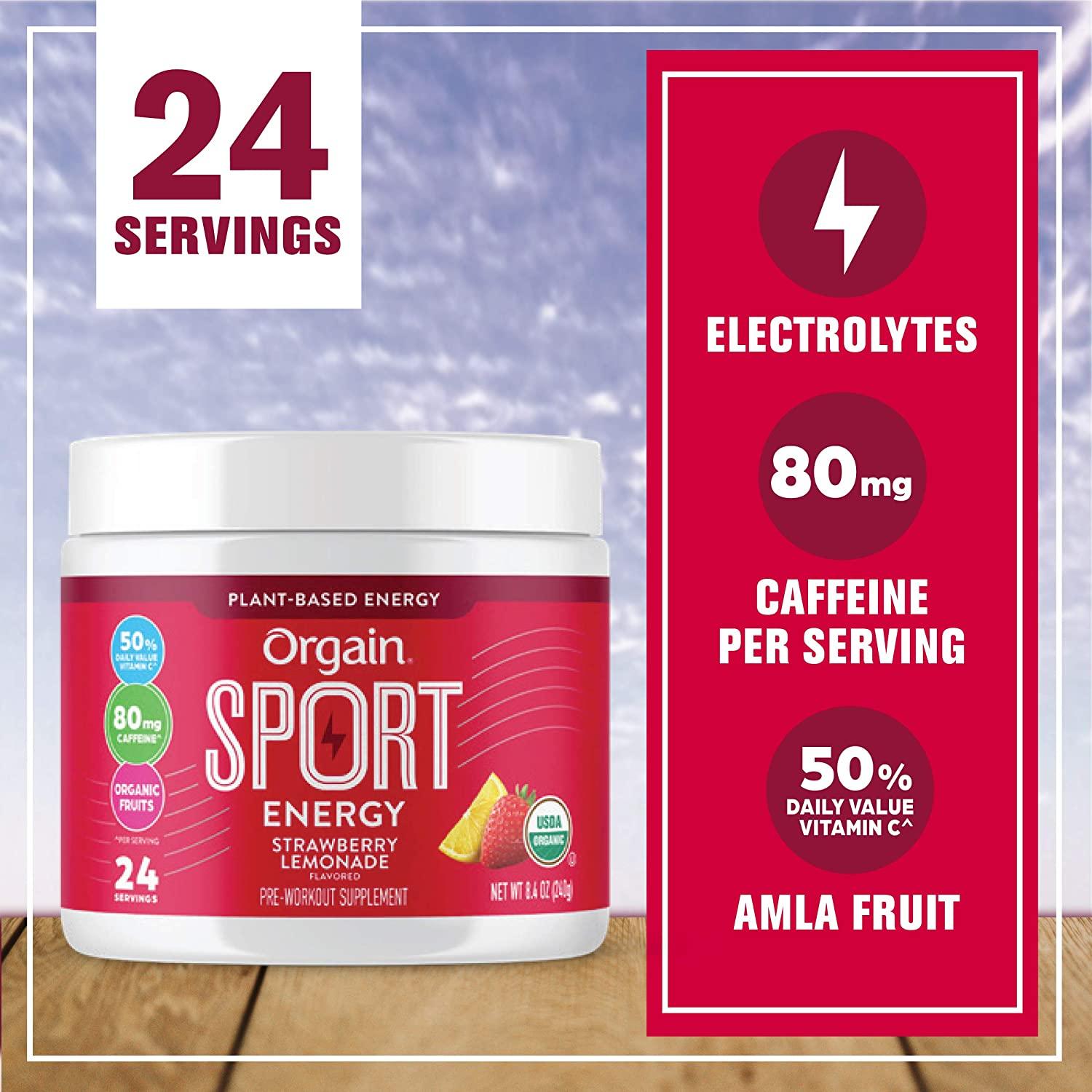 Orgain Strawberry Lemonade Sport Energy Pre-Workout Powder - Made with ...