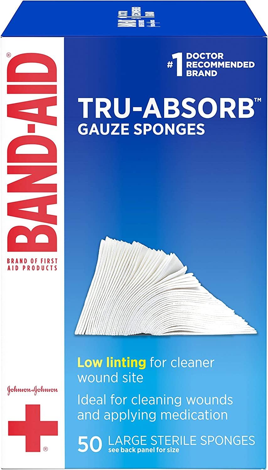 Band Aid Tru-Absorb Sterile Gauze Sponges 4x4 - 50 Count - Cleaning ...