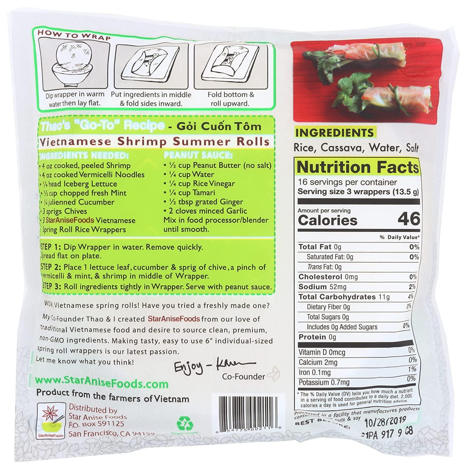 STAR ANISE FOODS Spring Roll Rice Wrapper - 8 OZ | Gluten-Free & Non ...