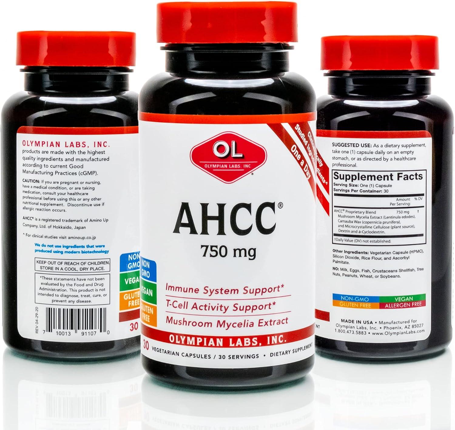 Olympian Labs Premium AHCC Supplement - 750mg Capsules for Immune Health & Liver Function - 30 ...