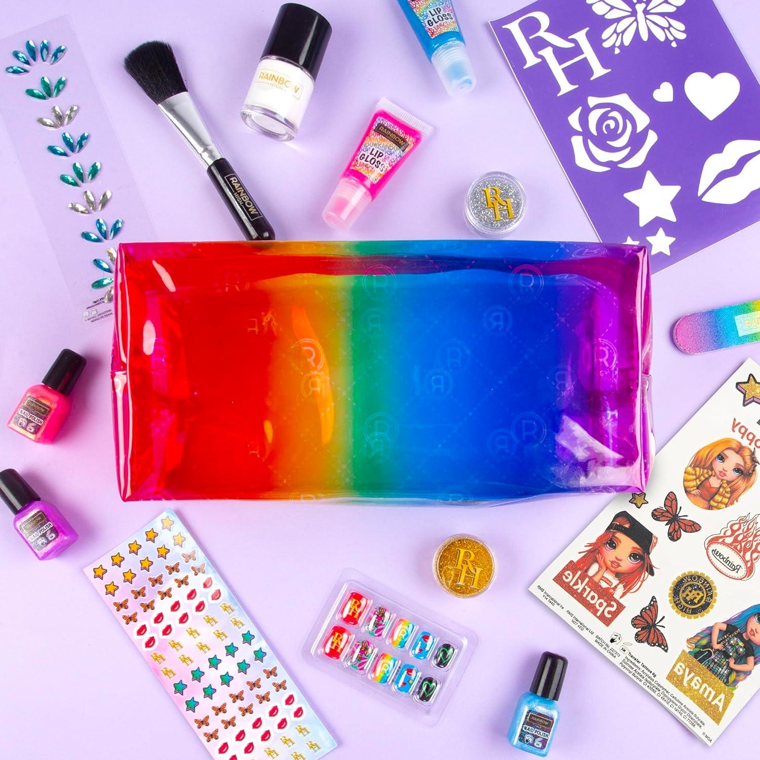 Rainbow High Makeup Set for Girls - Lip Gloss, Nail Varnish, Gems ...