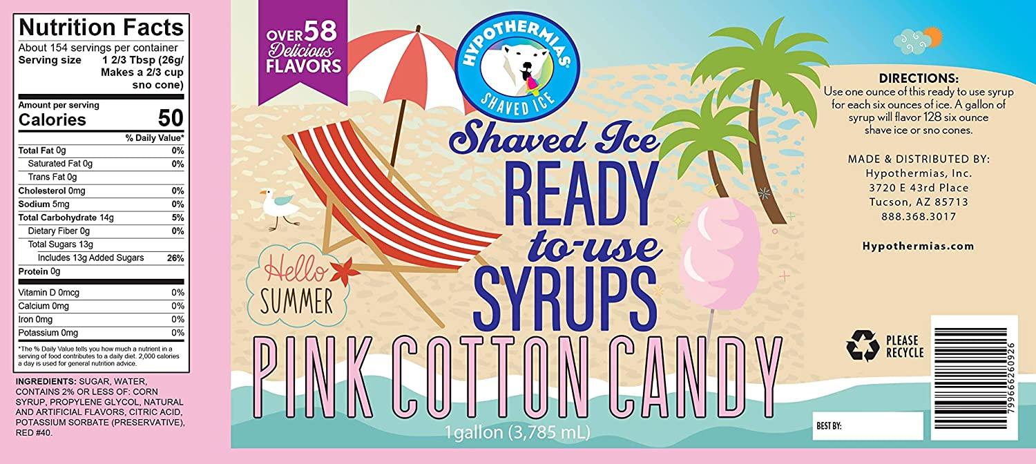 Pink Cotton Candy Shaved Ice Syrup - 128oz Gallon | Ready-to-Use Snow ...
