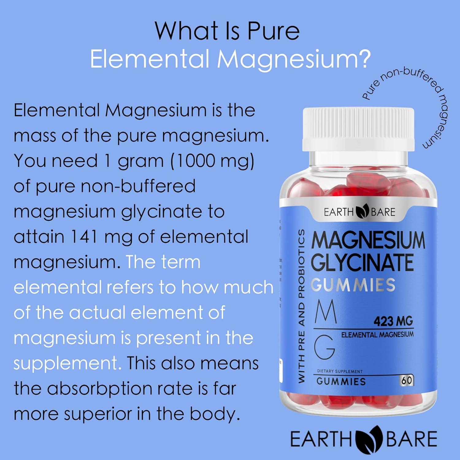 Earth Bare Magnesium Glycinate Gummies - High Potency 423mg Elemental ...