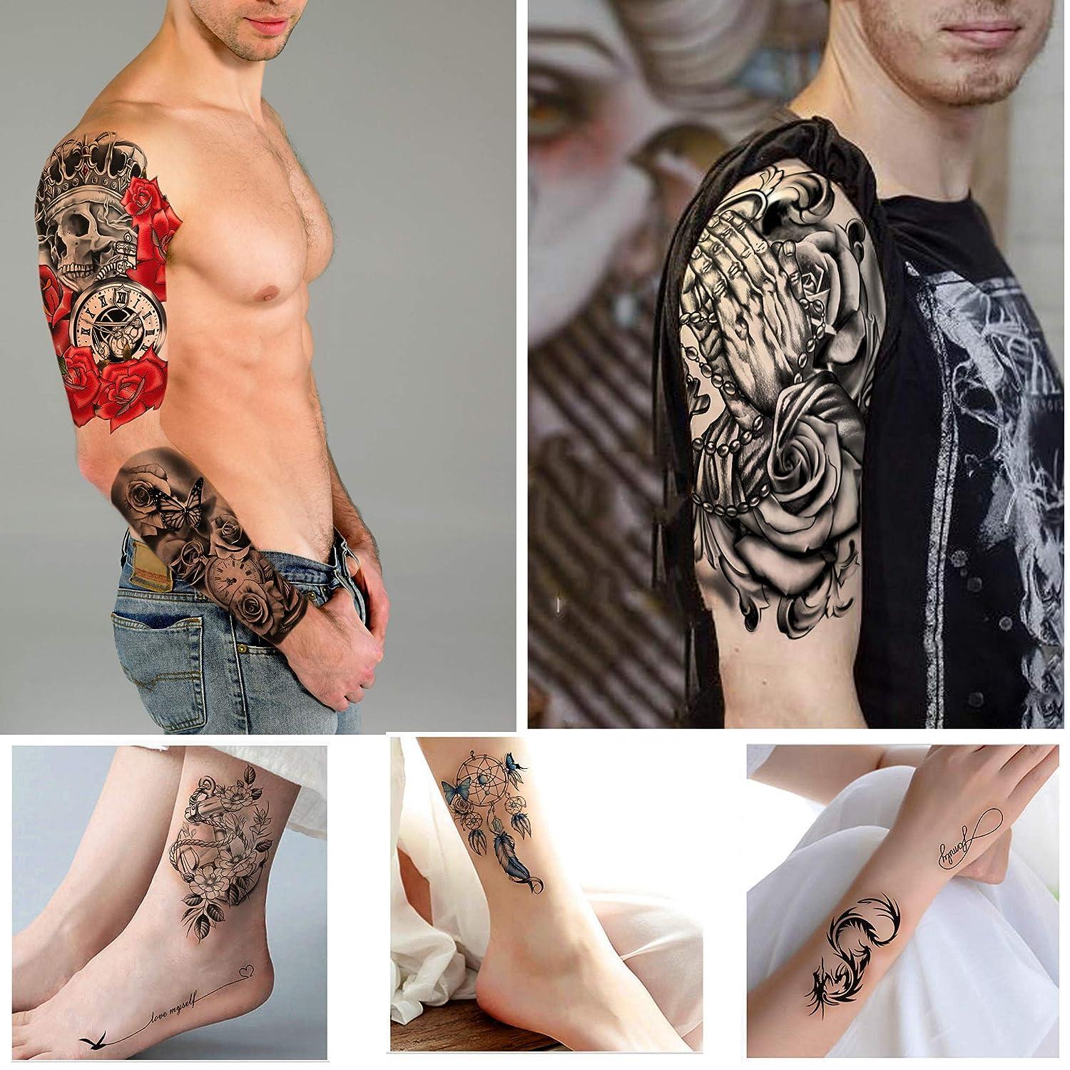 Yazhiji 36 Sheets Temporary Tattoos Stickers - 12 Large Fake Body Arm ...