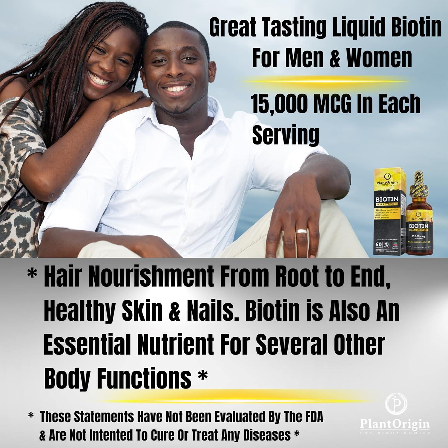 Plantorigin Biotin Liquid Vitamin Drops 15000mcg - Hair, Skin, Nails ...