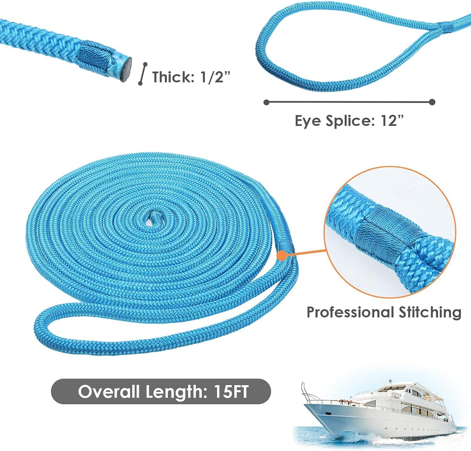 SearQing Marine Grade Dock Lines 4-Pack - 1/2 x 15' Double Braid Nylon ...