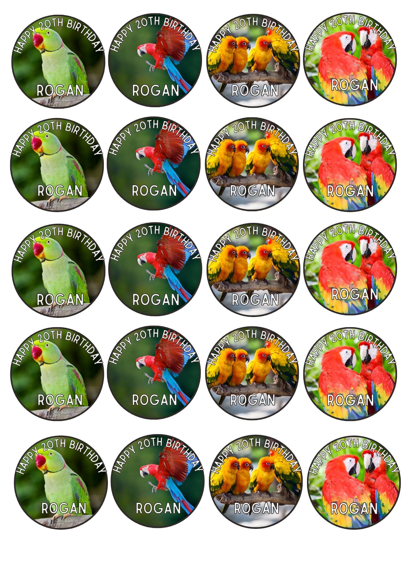 edible 20 x Animal PARROTS Personalised cupcake toppers UNCUT (ICING ...