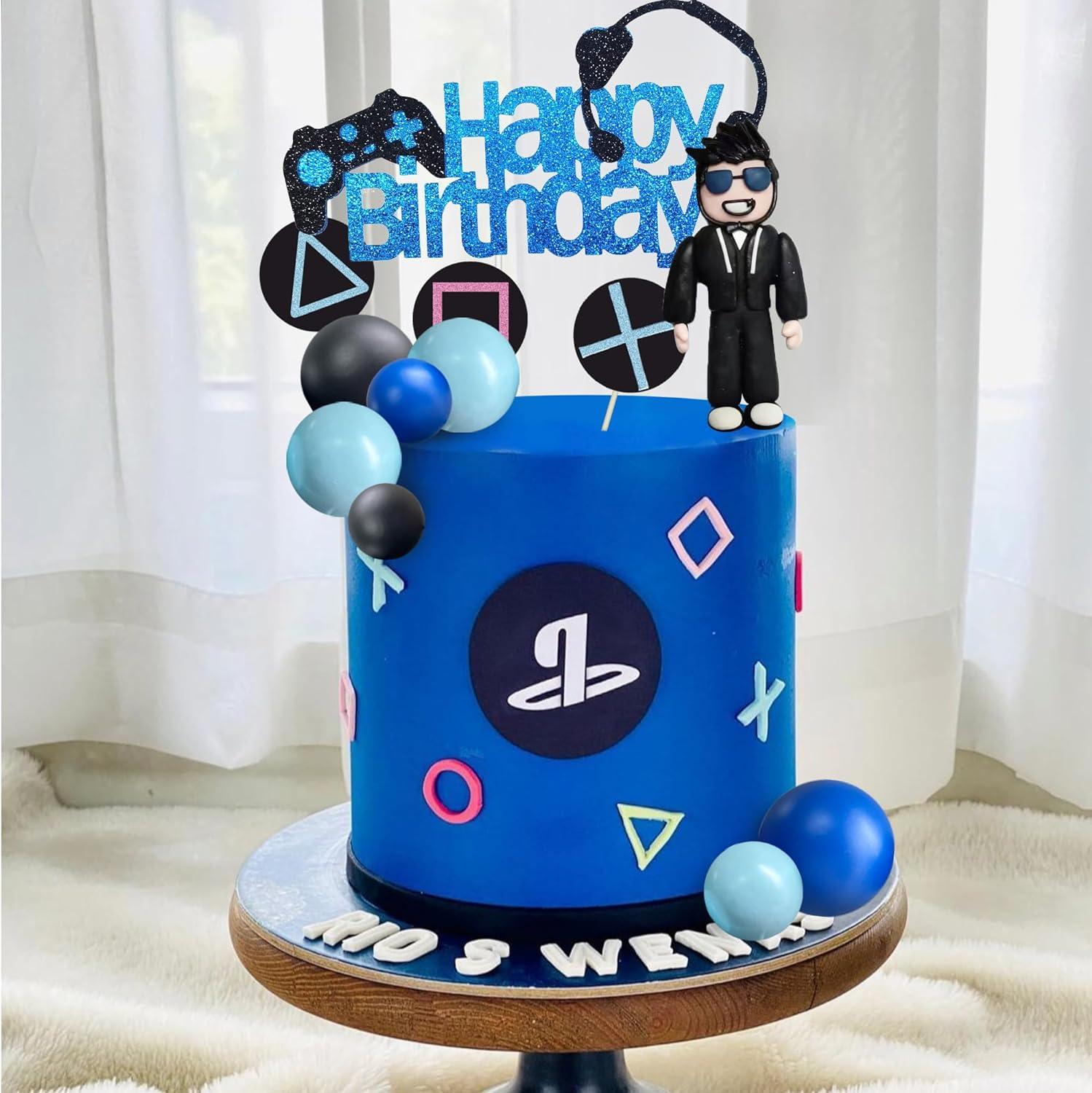 Video Game Cake Toppers Gamer Cake Decoration Game Controller Blue ...