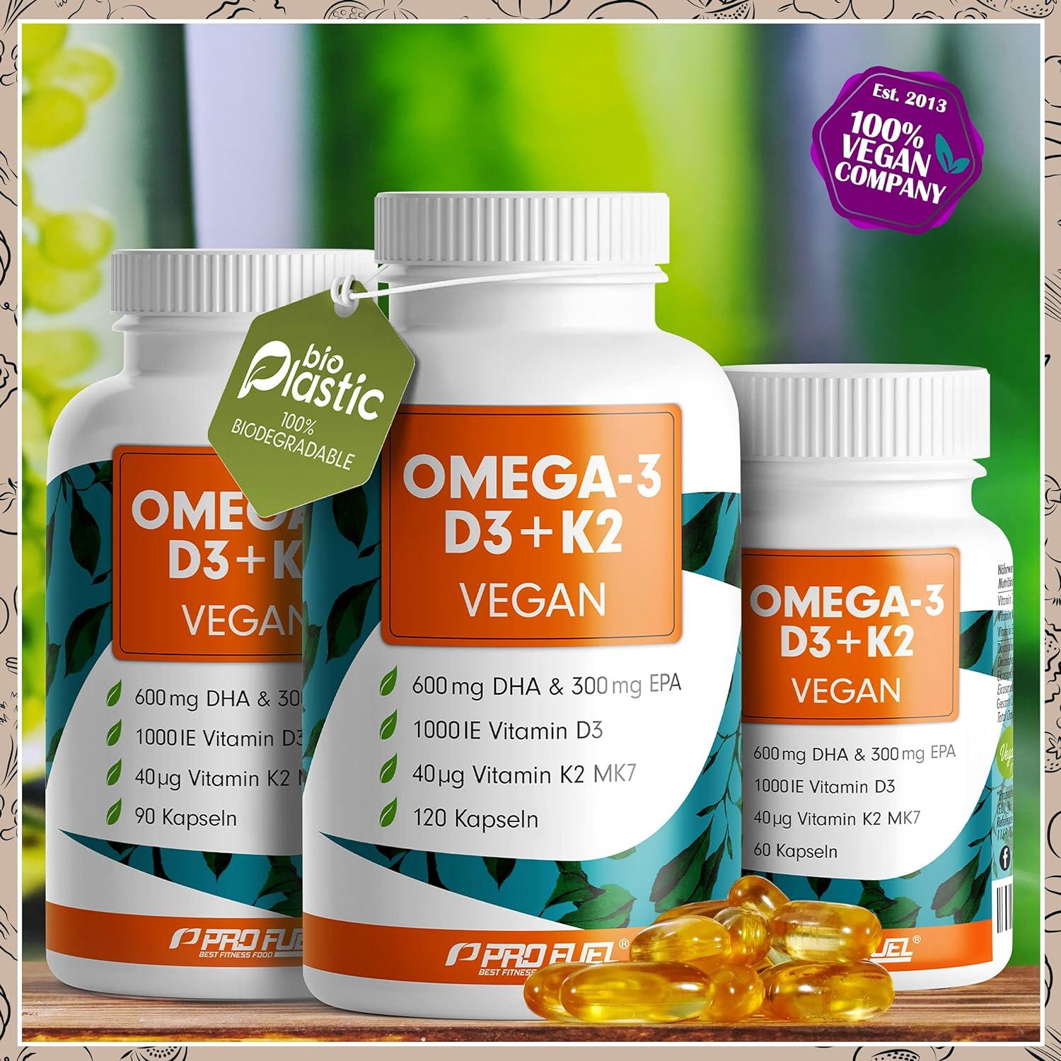 Buy Omega-3 Vegan + D3 & K2 Capsules - 360x Algae Oil 1100mg DHA & EPA ...