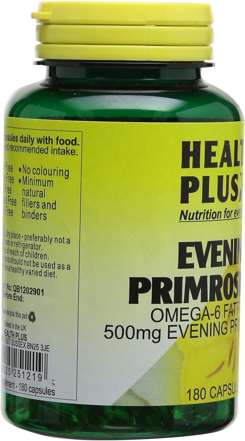 Health Plus Evening Primrose Oil 500mg Omega-6 Supplement - 180 ...