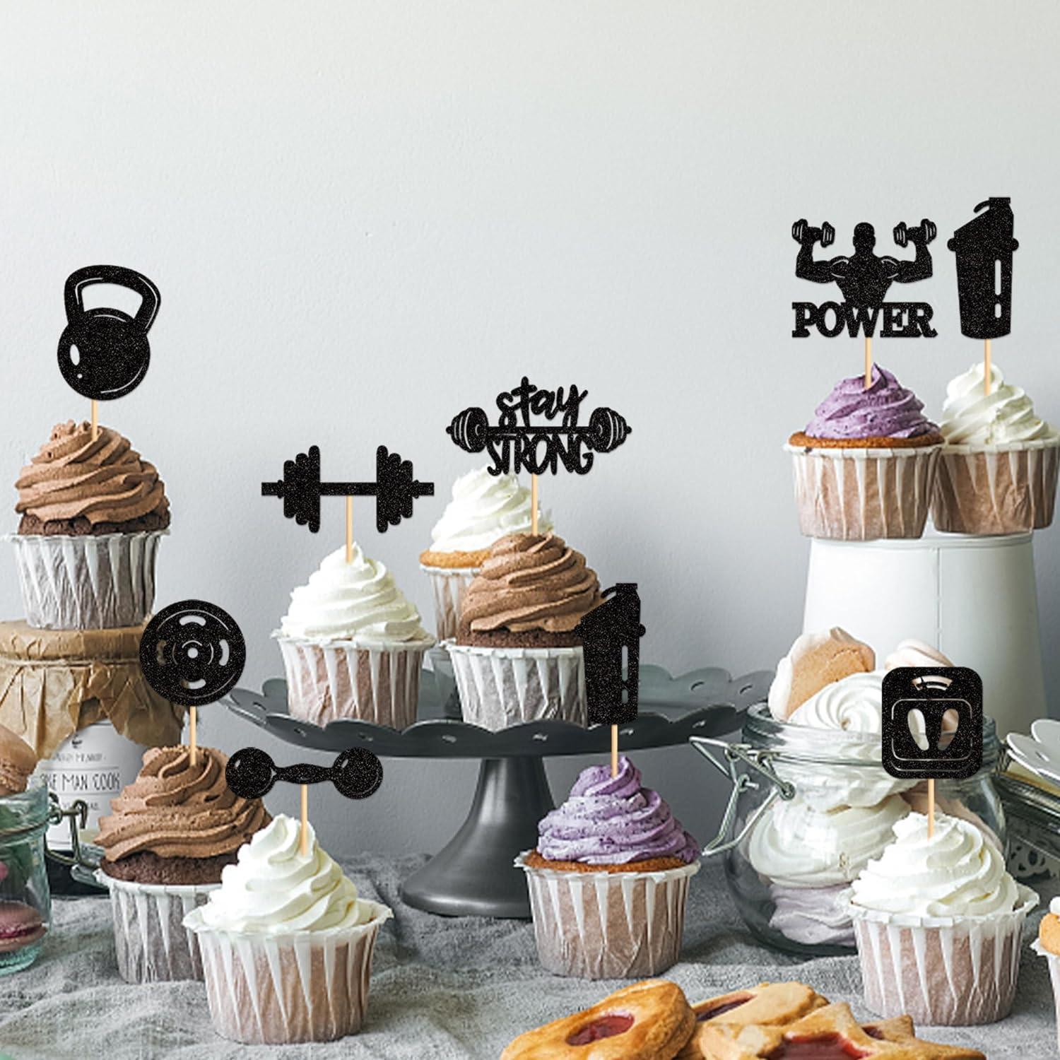 Blumomon 24Pcs Glitter Gym Theme Cupcake Toppers Weight Lifting Cupcake ...