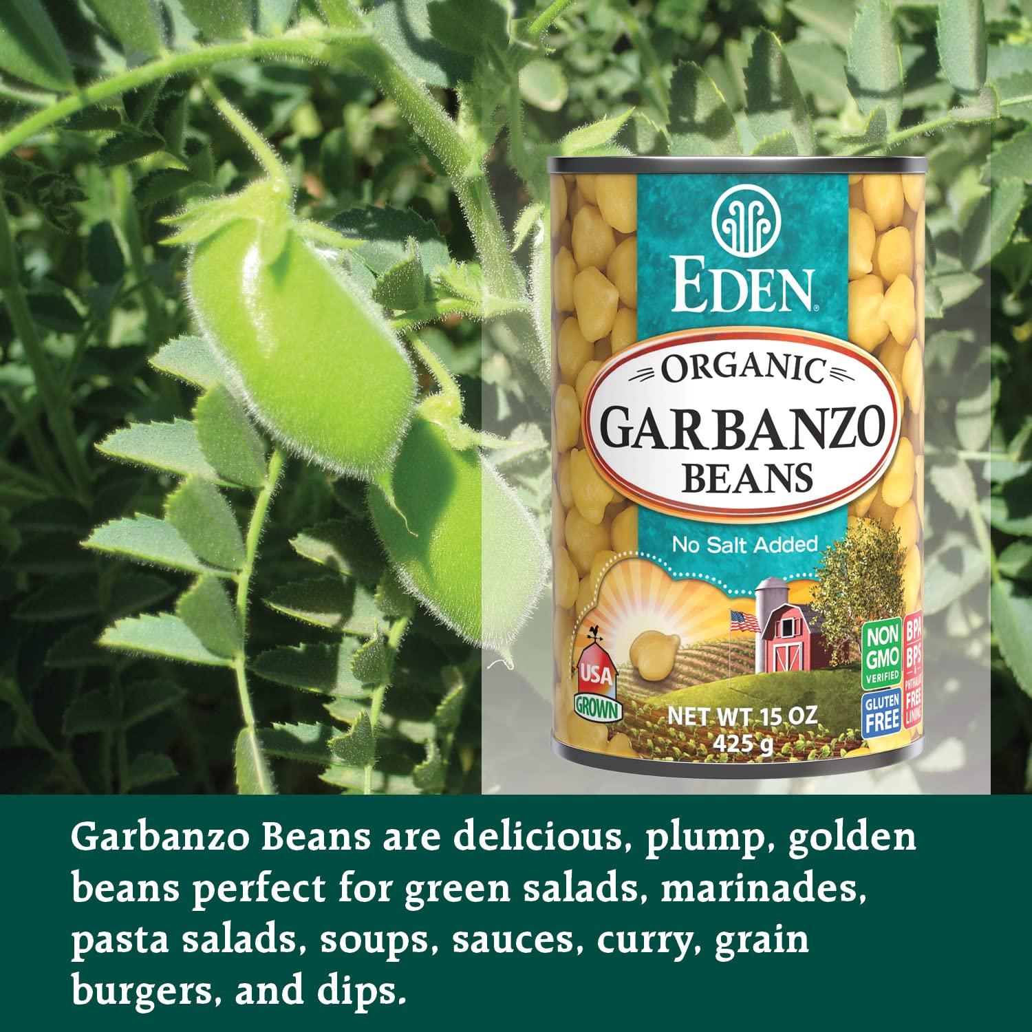 Eden Organic Garbanzo Beans 15 oz Can (12-Pack Case) | Non-GMO, Gluten ...