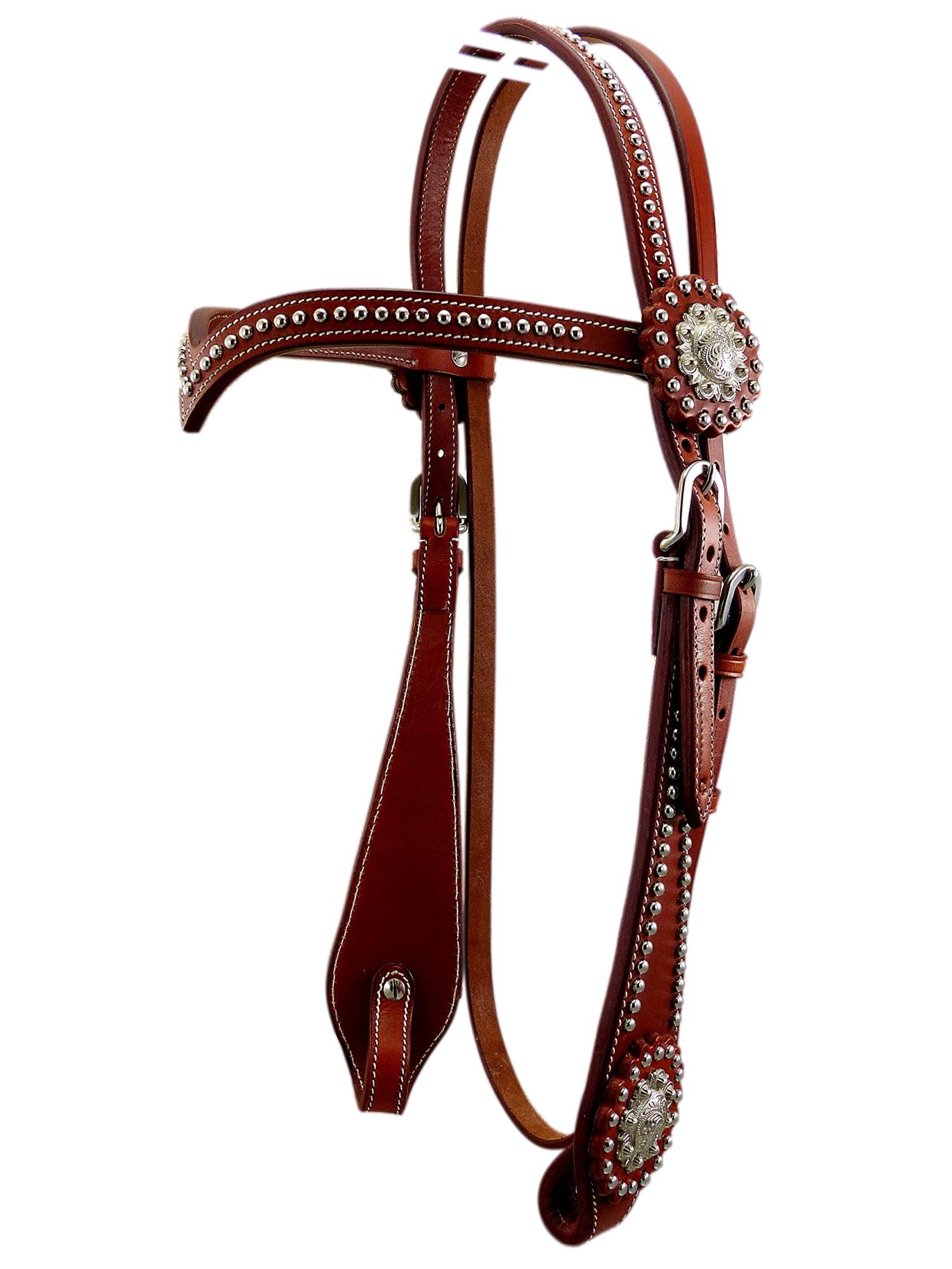 Thor Equine Headstall Allan Western Bridle - V-Shaped Concha & Dots ...
