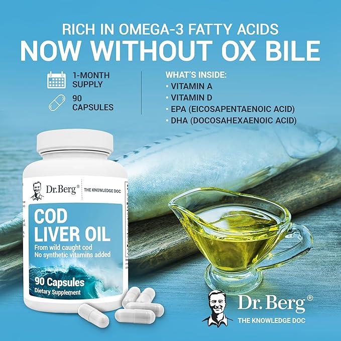 Dr. Berg Cod Liver Oil Capsules - Omega-3 DHA & EPA Vitamins A & D ...