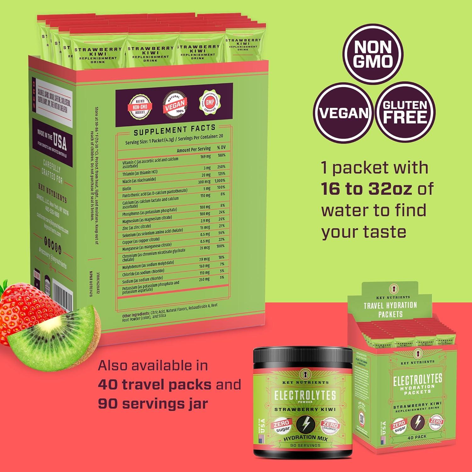 KEY NUTRIENTS Electrolytes Powder Packets - Juicy Strawberry Kiwi ...