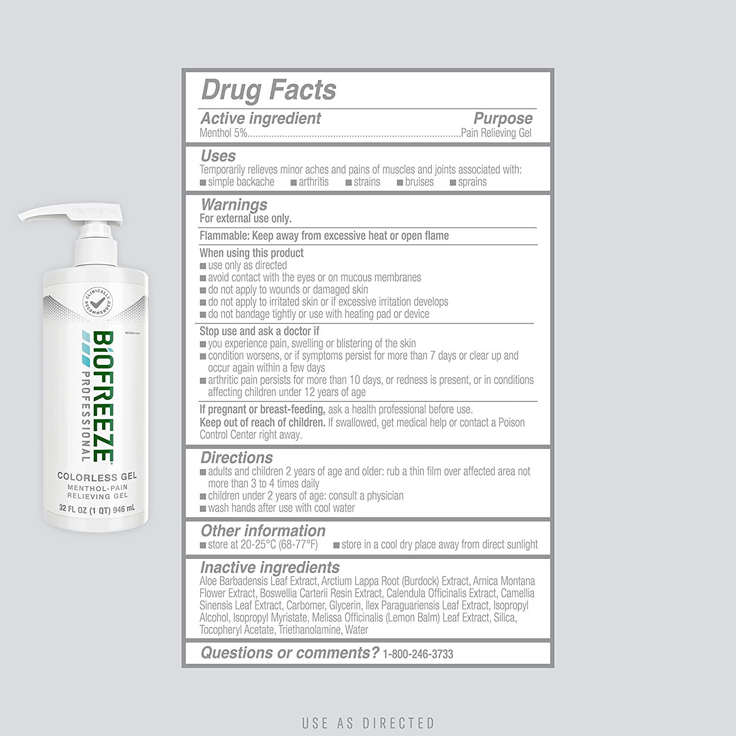 Biofreeze Professional Menthol Pain Relieving Gel 32oz Pump - for Sore ...