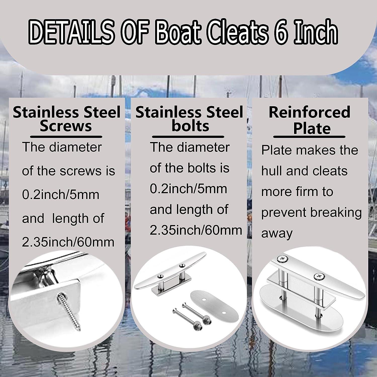 6 Stainless Steel Boat Cleats - Pack of 2 | Open Base Dock Cleats for ...