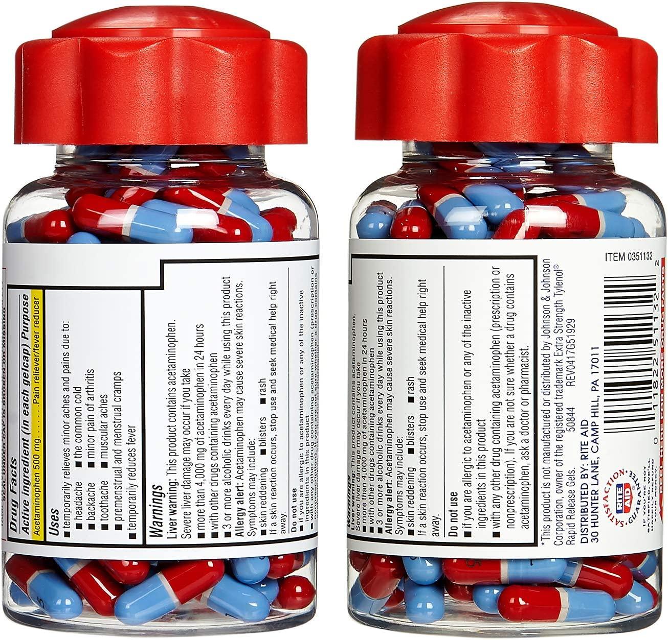 Rite Aid Extra Strength 500mg Acetaminophen Rapid Release Gelcaps - 150 Count | Pain Relief for ...