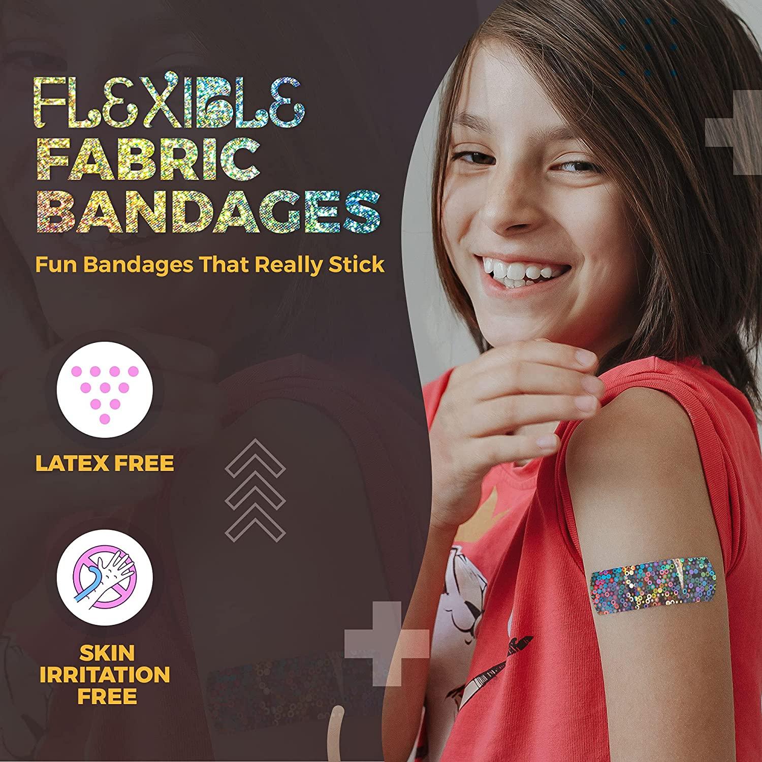 100 Count Glitter Bandages for Kids - Colorful Design, Latex-Free ...