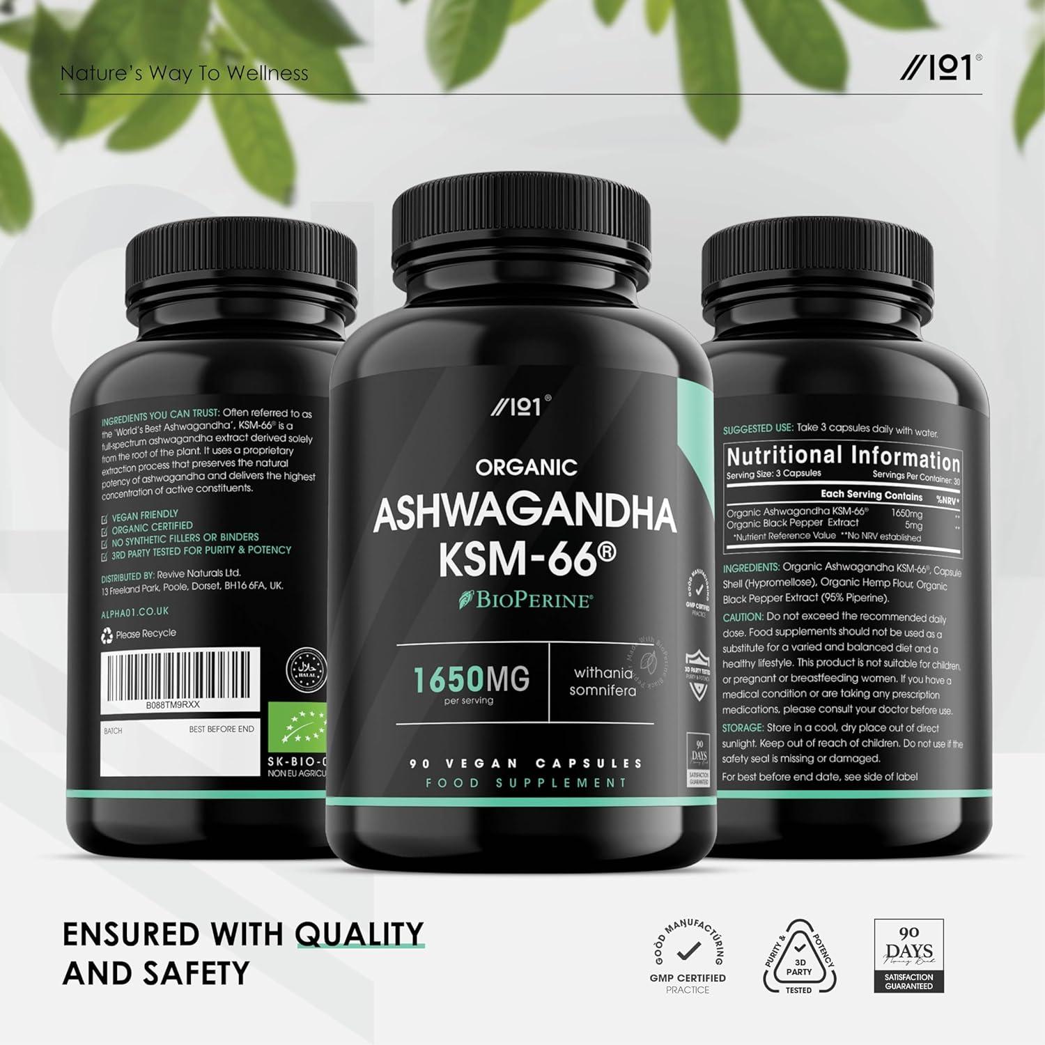 Organic Ashwagandha KSM-66 with BioPerine - 1650mg - 90 Vegan Capsules ...