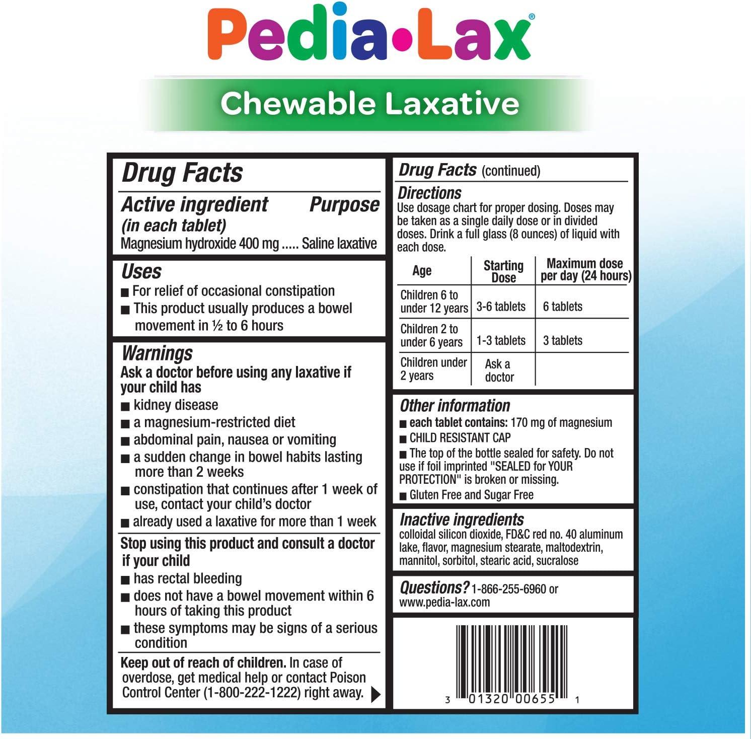 Pedia-Lax Laxative Chewable Tablets for Kids Ages 2-11 Watermelon ...