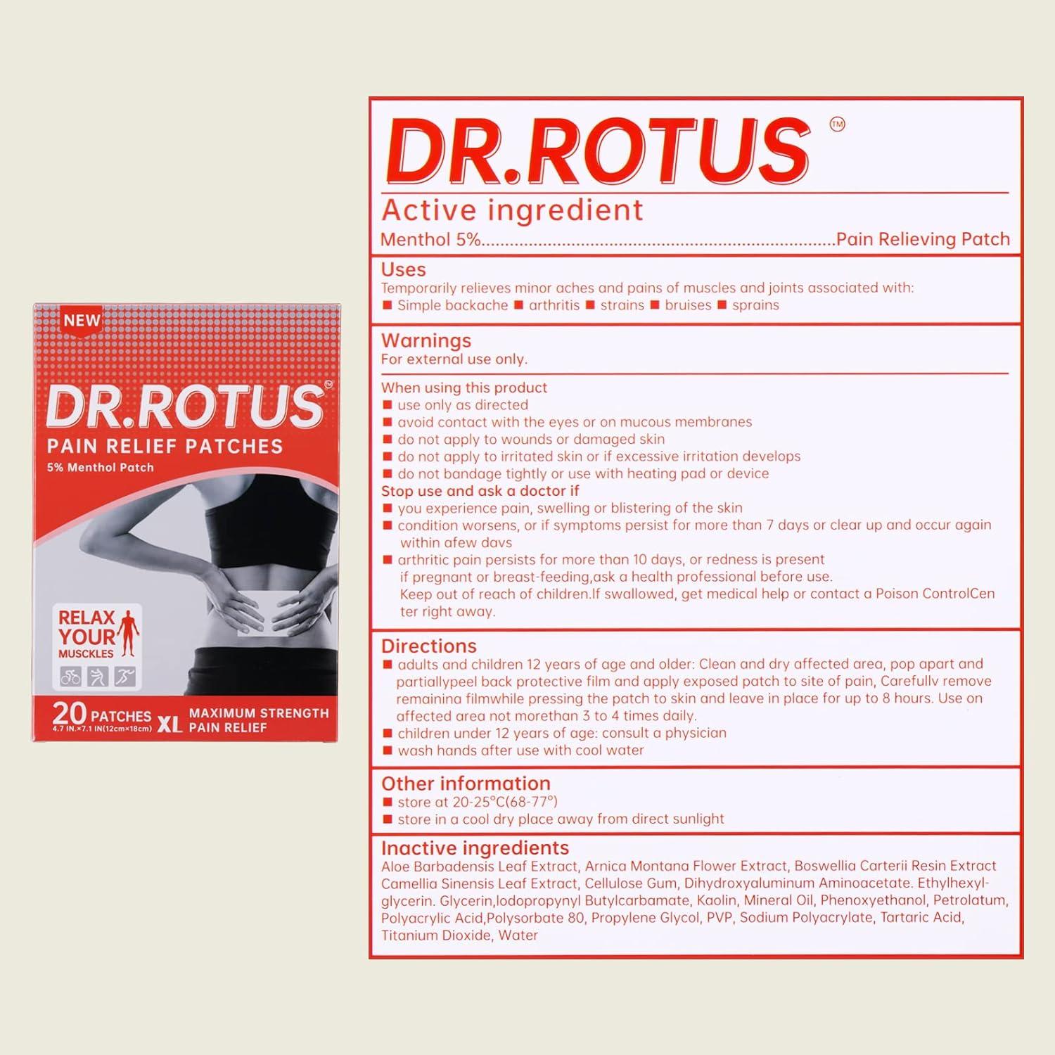 Dr. Rotus Pain Relief Patches (20 Count) - Extra Large Patch for Muscle ...