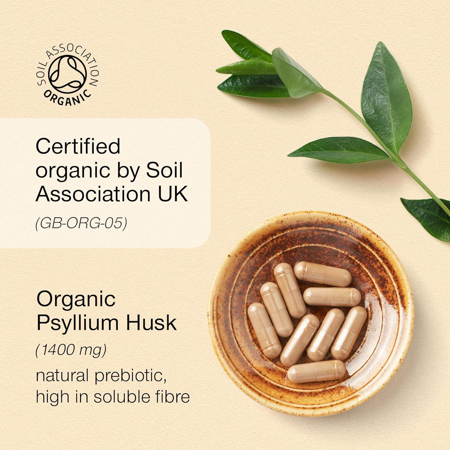 Certified Organic Psyllium Husks Capsules 1400mg - 180 Tablets - High ...