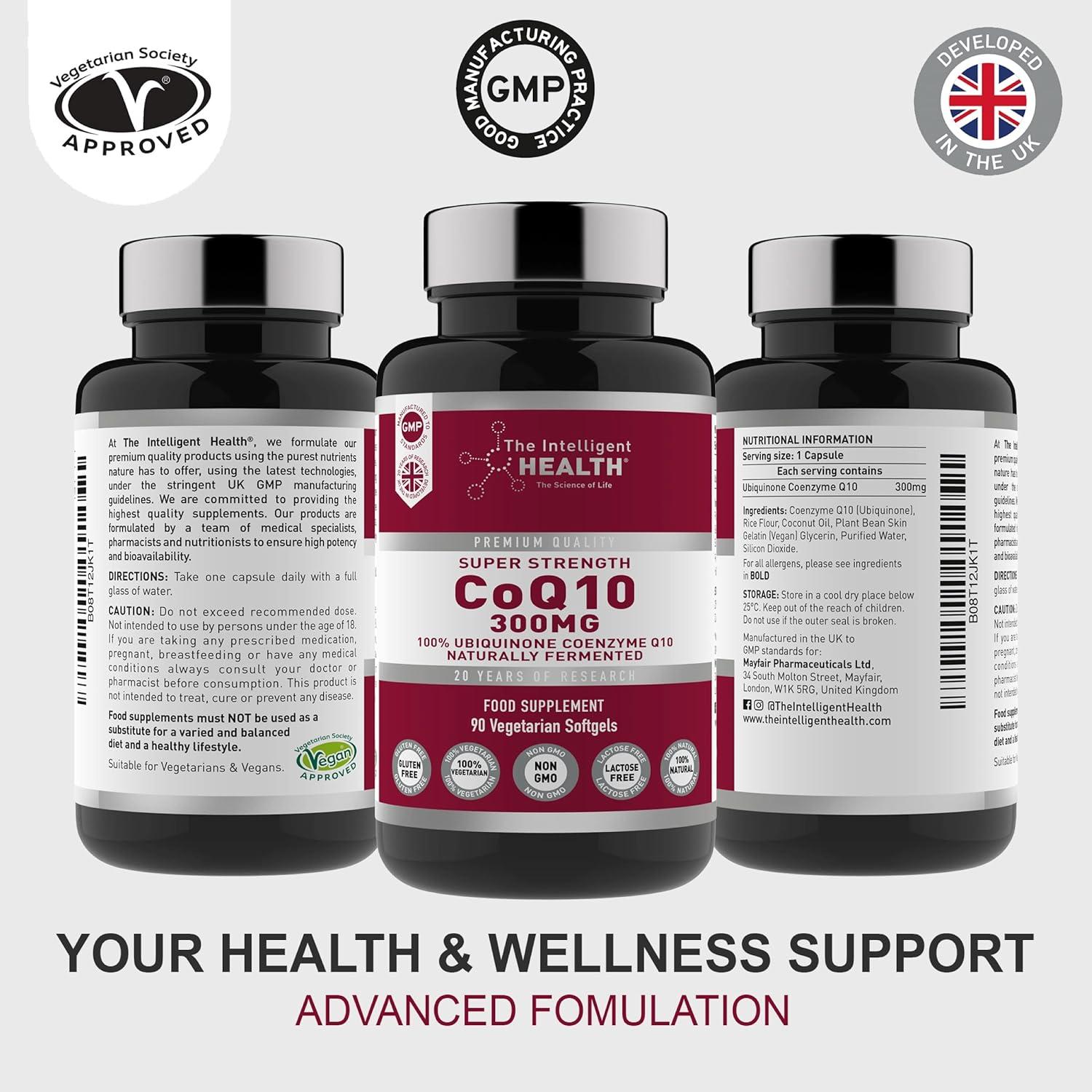 High Absorption 300mg CoQ10 Softgel Capsules | 90 Super Strength Vegan Friendly Coenzyme Q10 ...