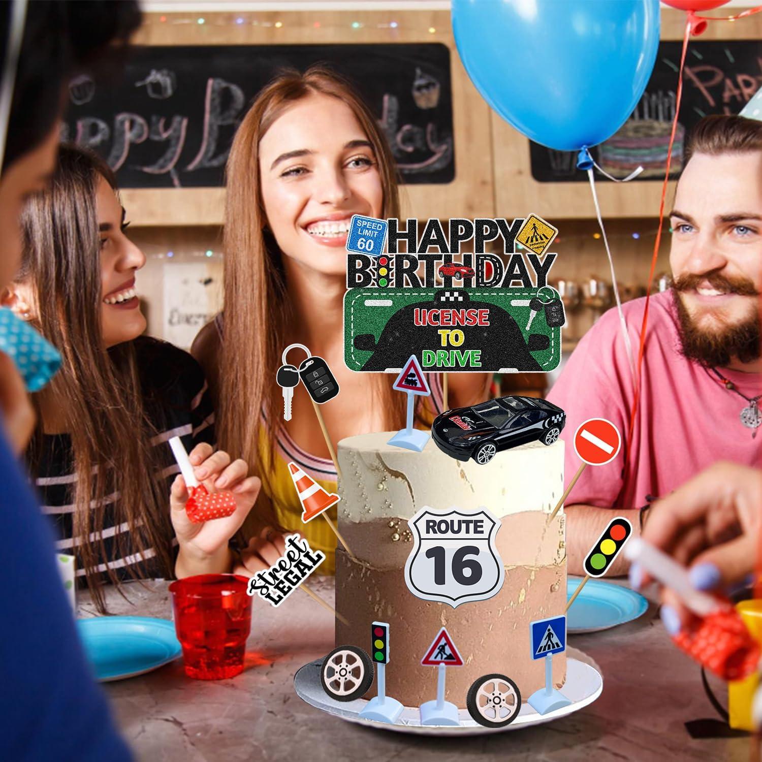13PCS Driver License Birthday Cake Toppers New Driver Glitter Cake ...