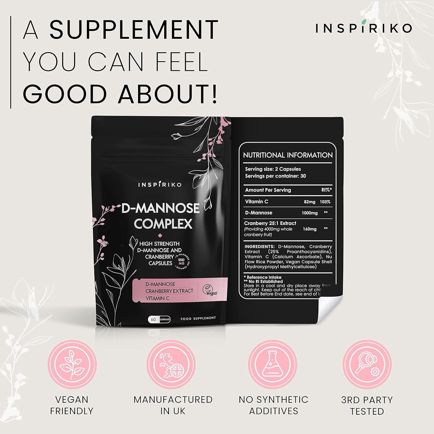 Mannose 1000Mg Tablets Complex - 3-in-1 D-Mannose Capsules with Cranberry Extract & Vitamin C ...