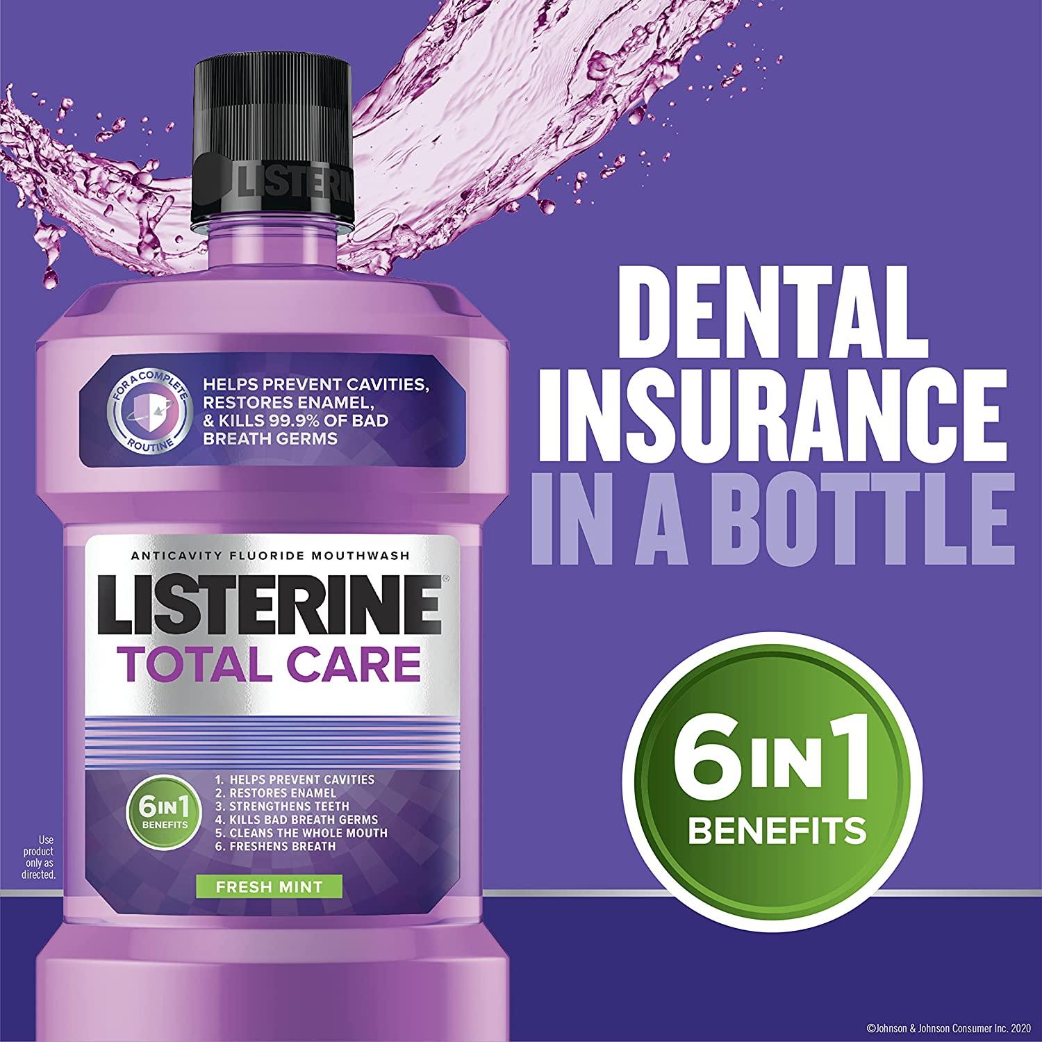 Listerine Total Care Anticavity Fluoride Mouthwash, 6 Benefits in 1 ...