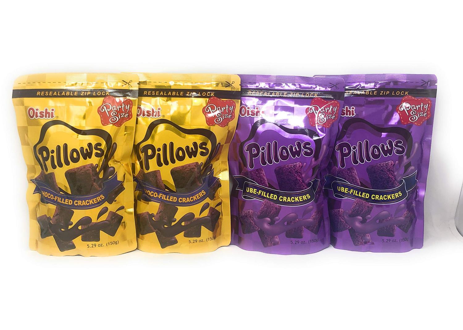 Oishi Pillows Bundle - Ube & Choco-Filled Crackers 5.29oz 4 Pack ...