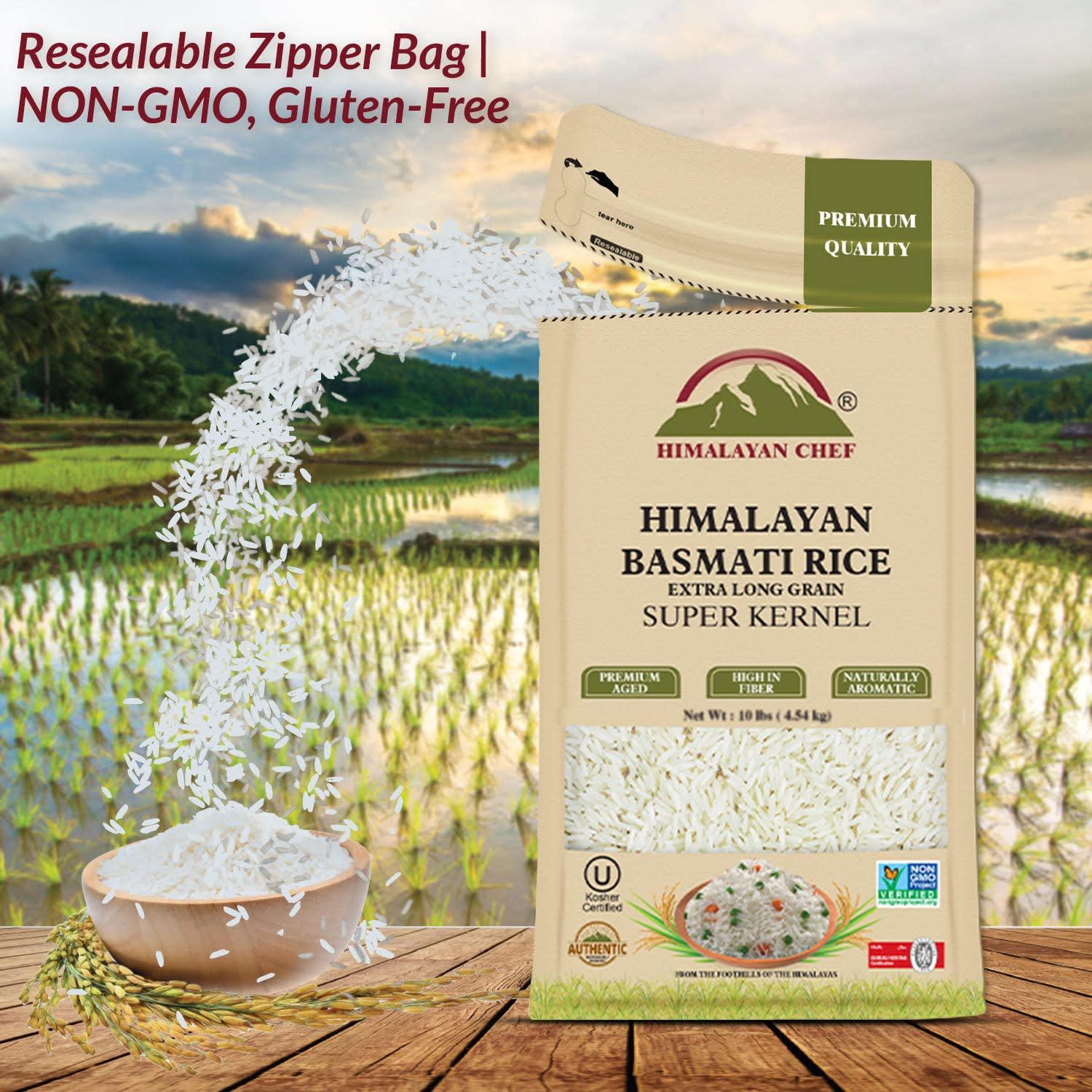 Himalayan Chef Basmati Rice 10 lbs - Extra Long Grain Super Kernel ...