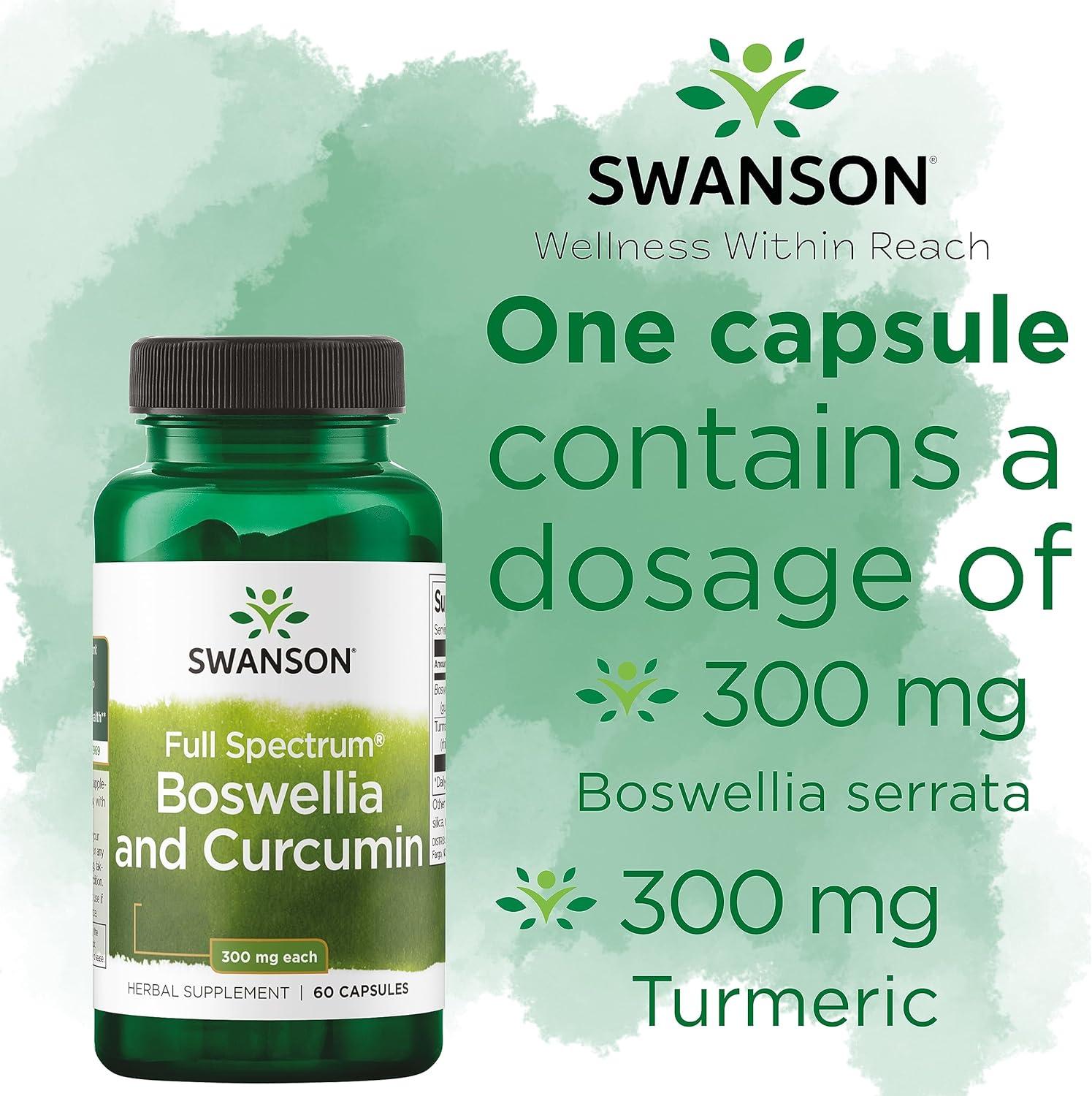 Swanson Boswellia & Curcumin Capsules - 60 High-Dose, Lab Tested, Soy ...