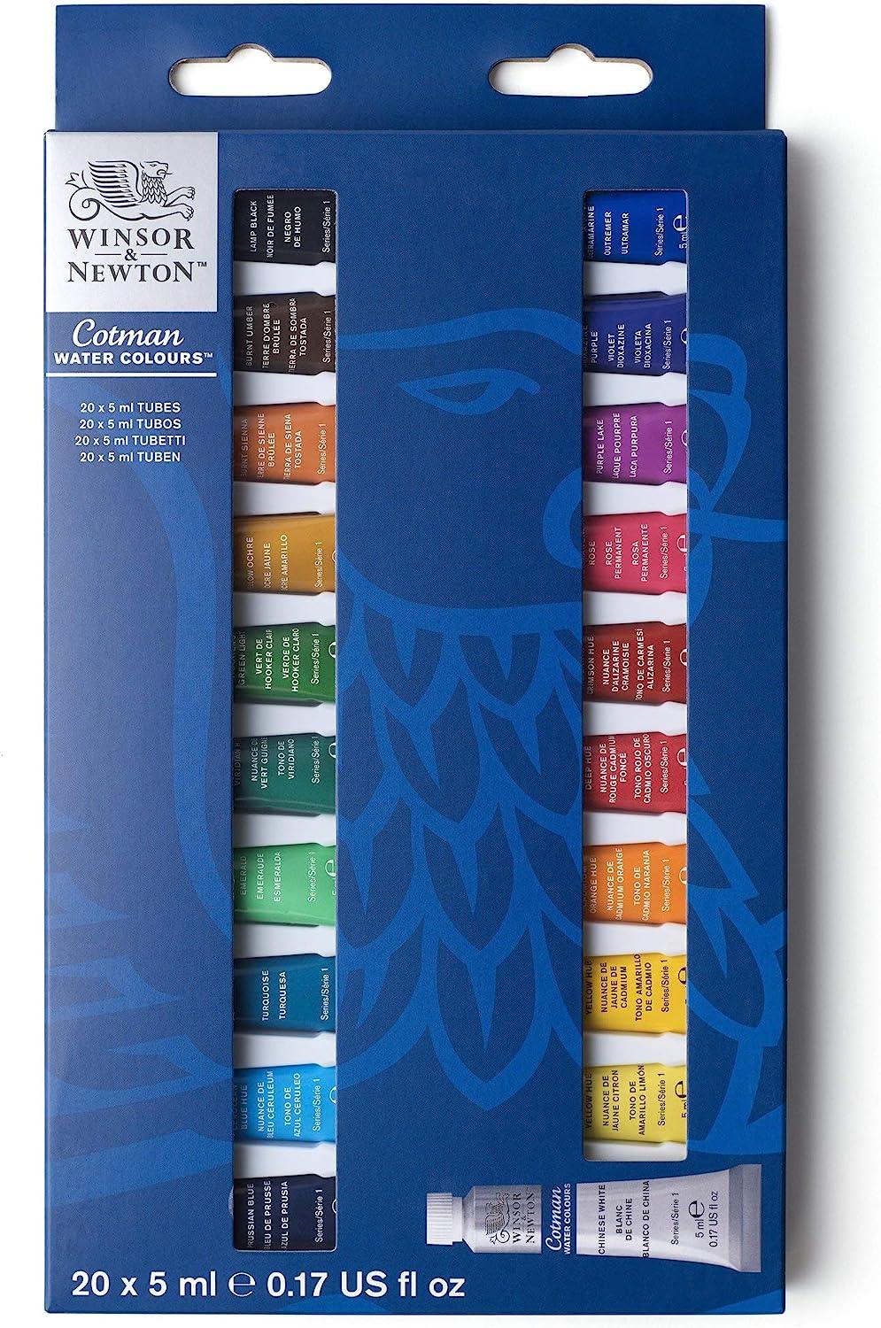 Winsor & Newton Cotman Watercolor Paint Set - 20 Colors, 5ml Tubes - 20 ...