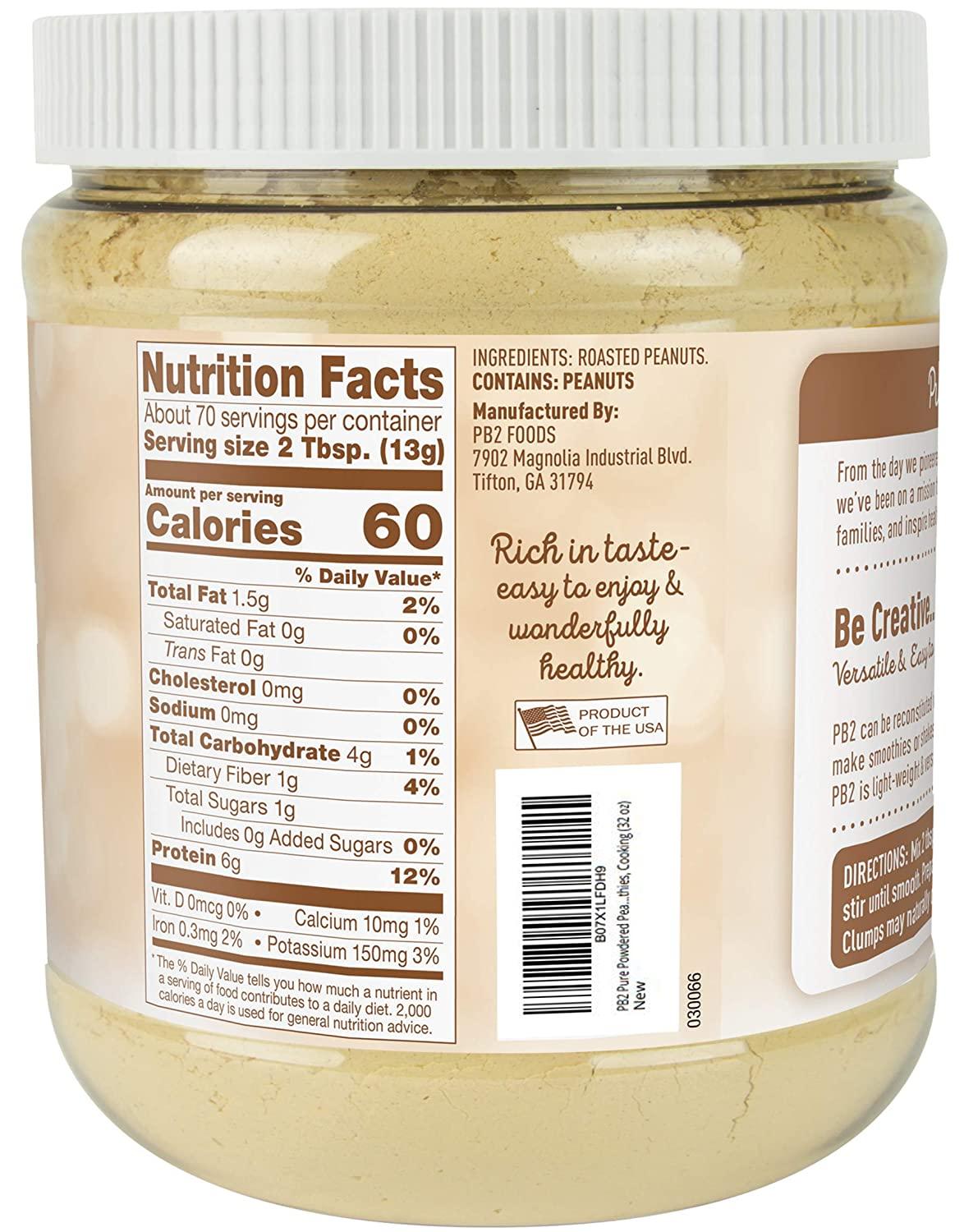 PB2 Pure Peanut Butter Powder - High-Protein Low-Fat 2 Lbs | Healthy ...