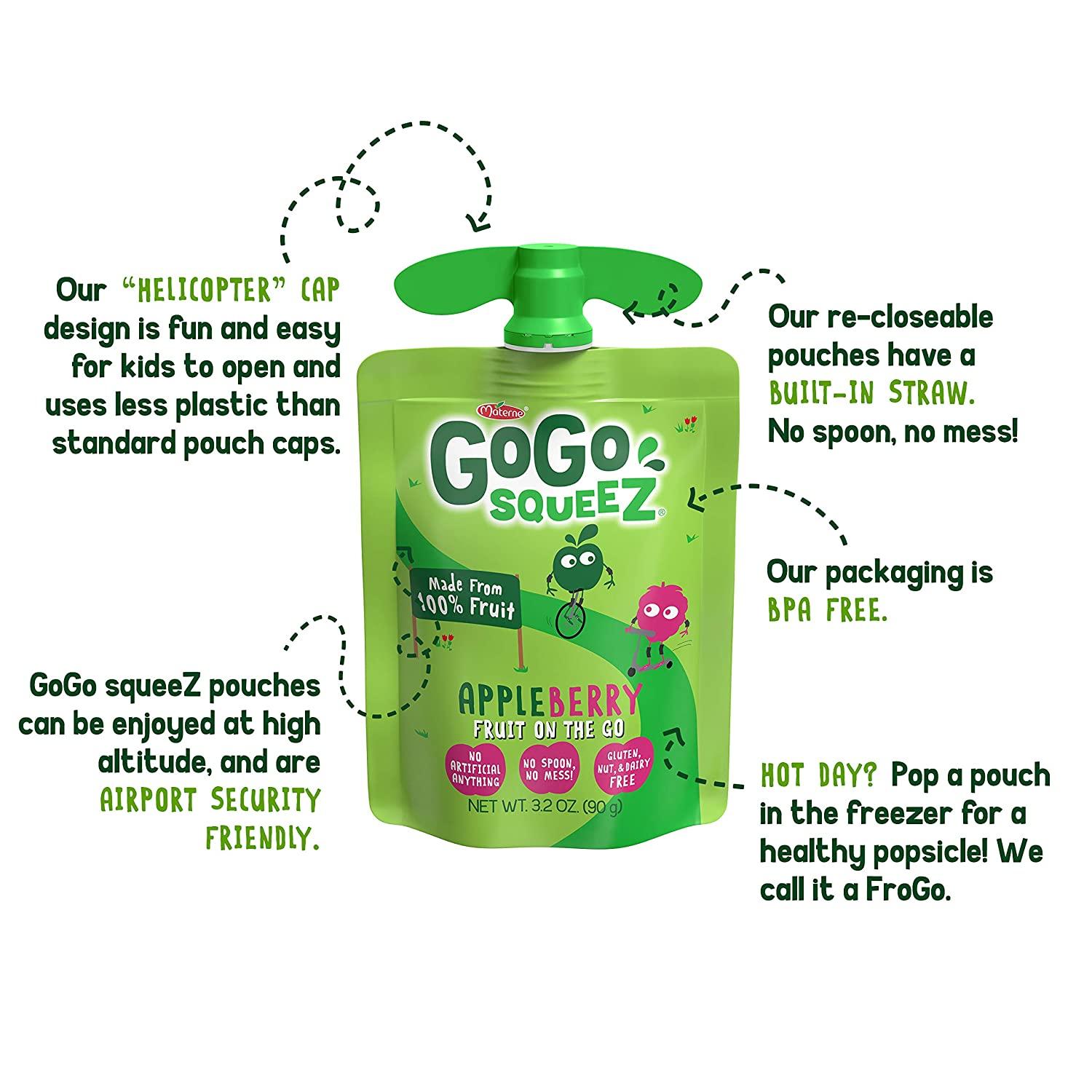 GoGo squeeZ Applesauce Apple Berry 3.2oz (4 Pouches) | Gluten Free ...