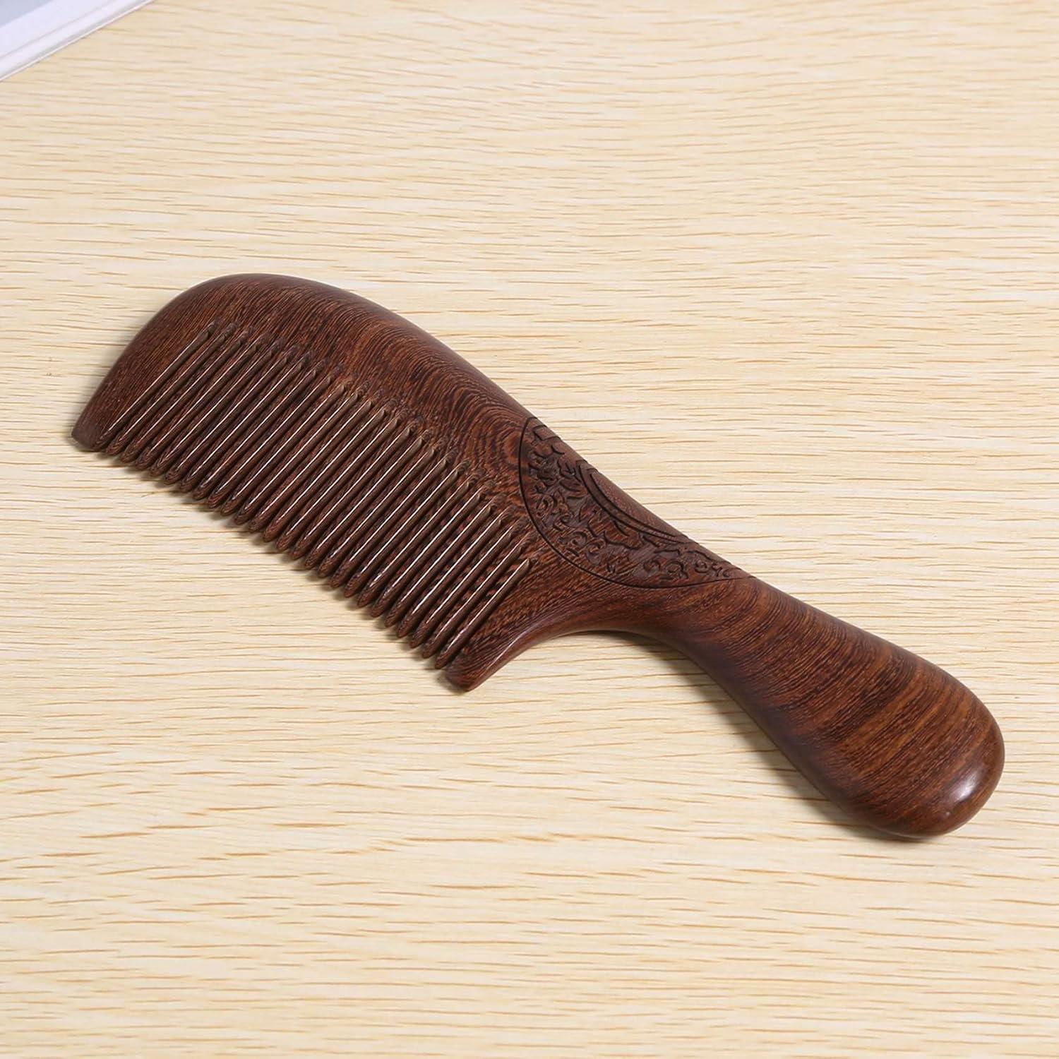 Unisex Sandalwood Comb Women Men House Antistatic Fine Tooth Comb Grips ...