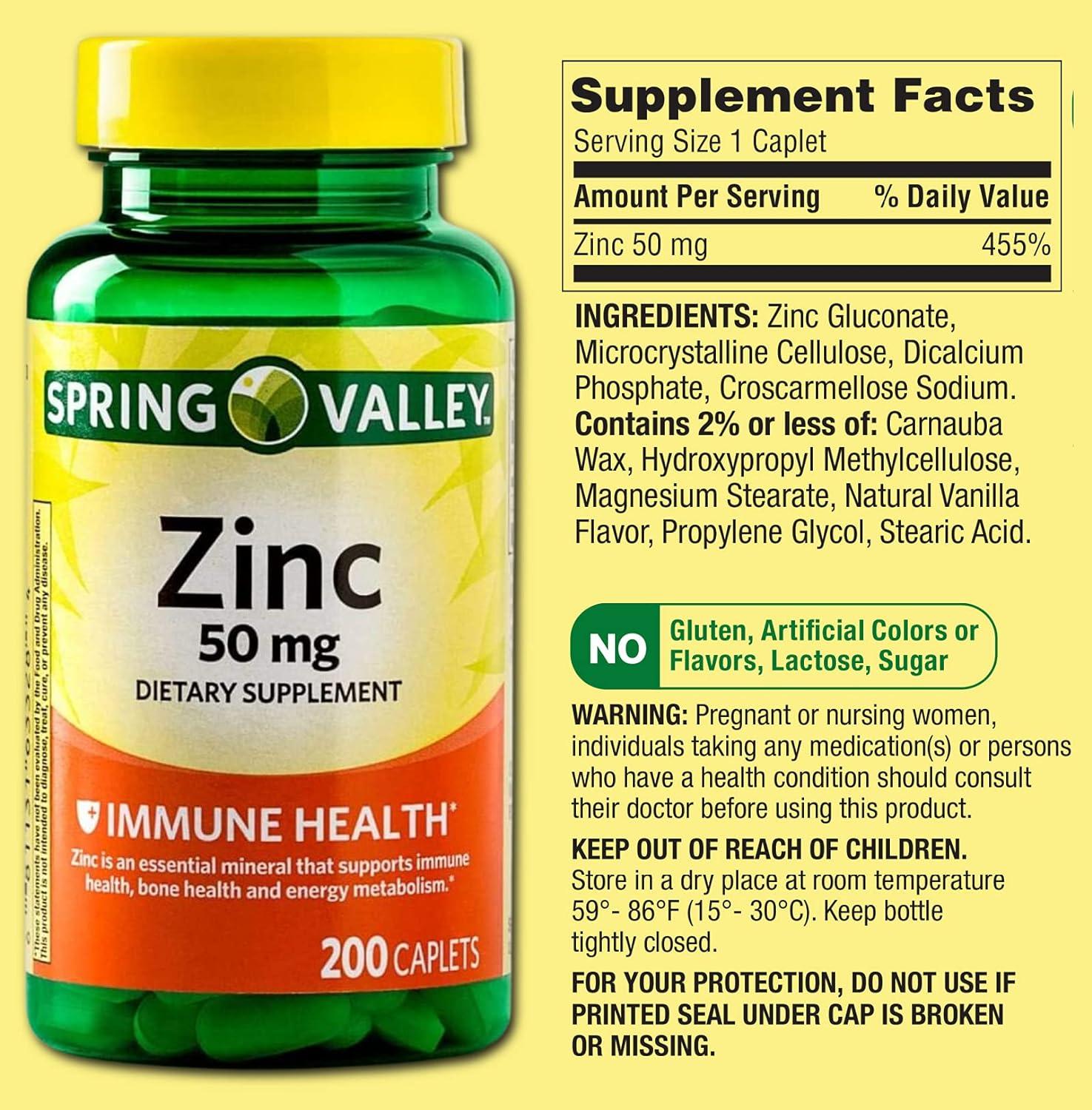 Zinc 50mg Supplement for Adults (Zinc Gluconate) - 200 Caplets | 6 ...