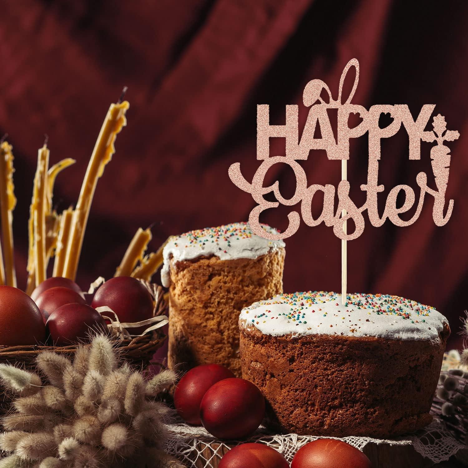 ALLY-MAGIC Happy Easter Cake Topper Easter Cupcake Toppers Decorations Rabbit Cake Toppers Bunny ...