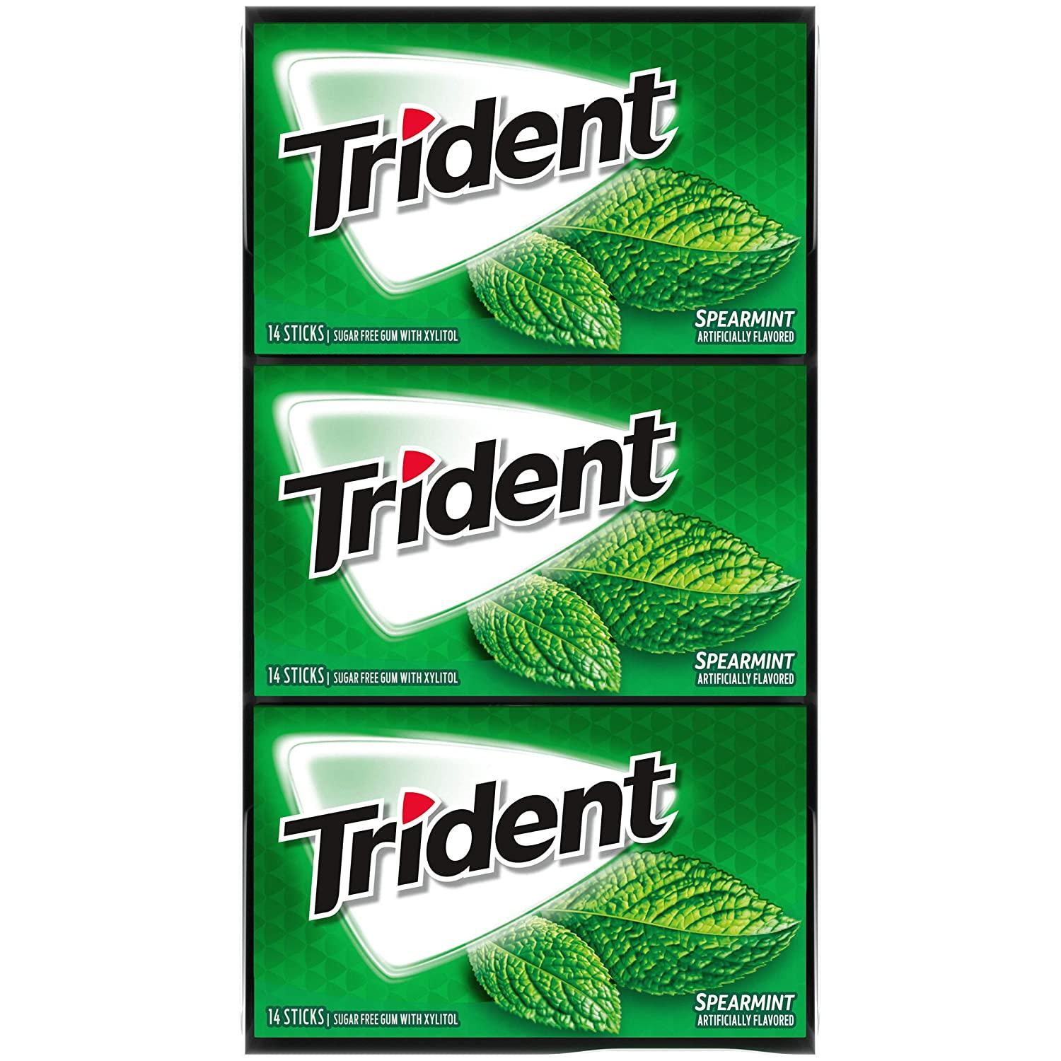 Trident Spearmint Sugar Free Gum 168 Pieces - 12 Packs, 14 Pieces Each ...