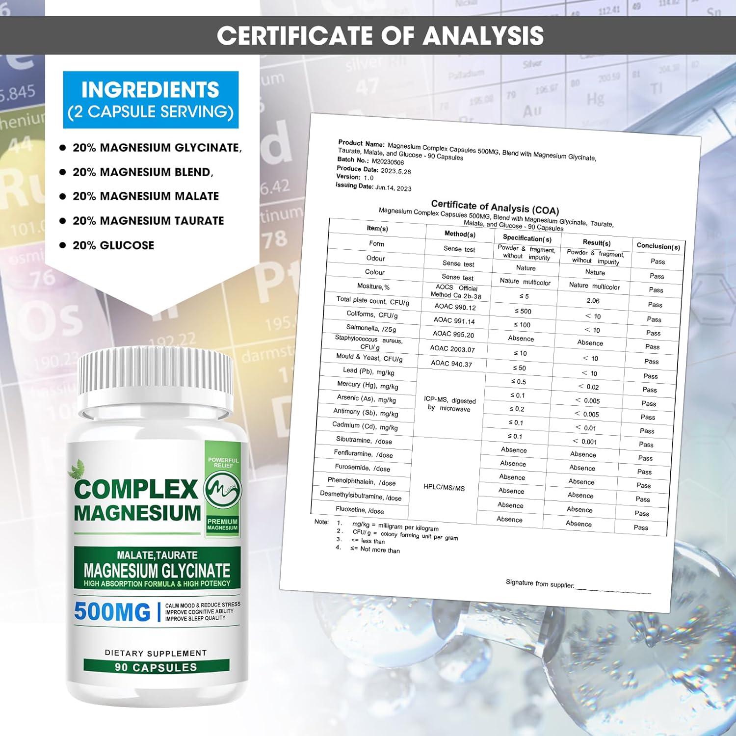 500MG Magnesium Complex Capsules with Glycinate, L-Threonate, Taurate ...