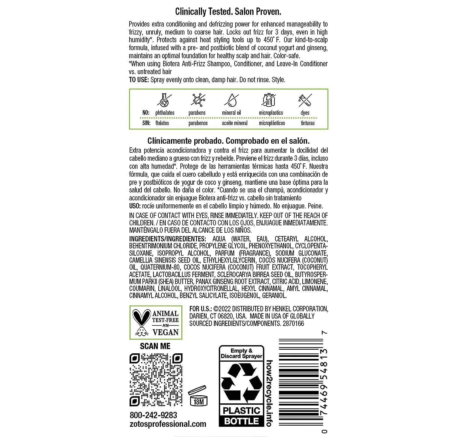 BIOTERA Anti Frizz Intense Smoothing Leave-in Conditioner - Vegan ...