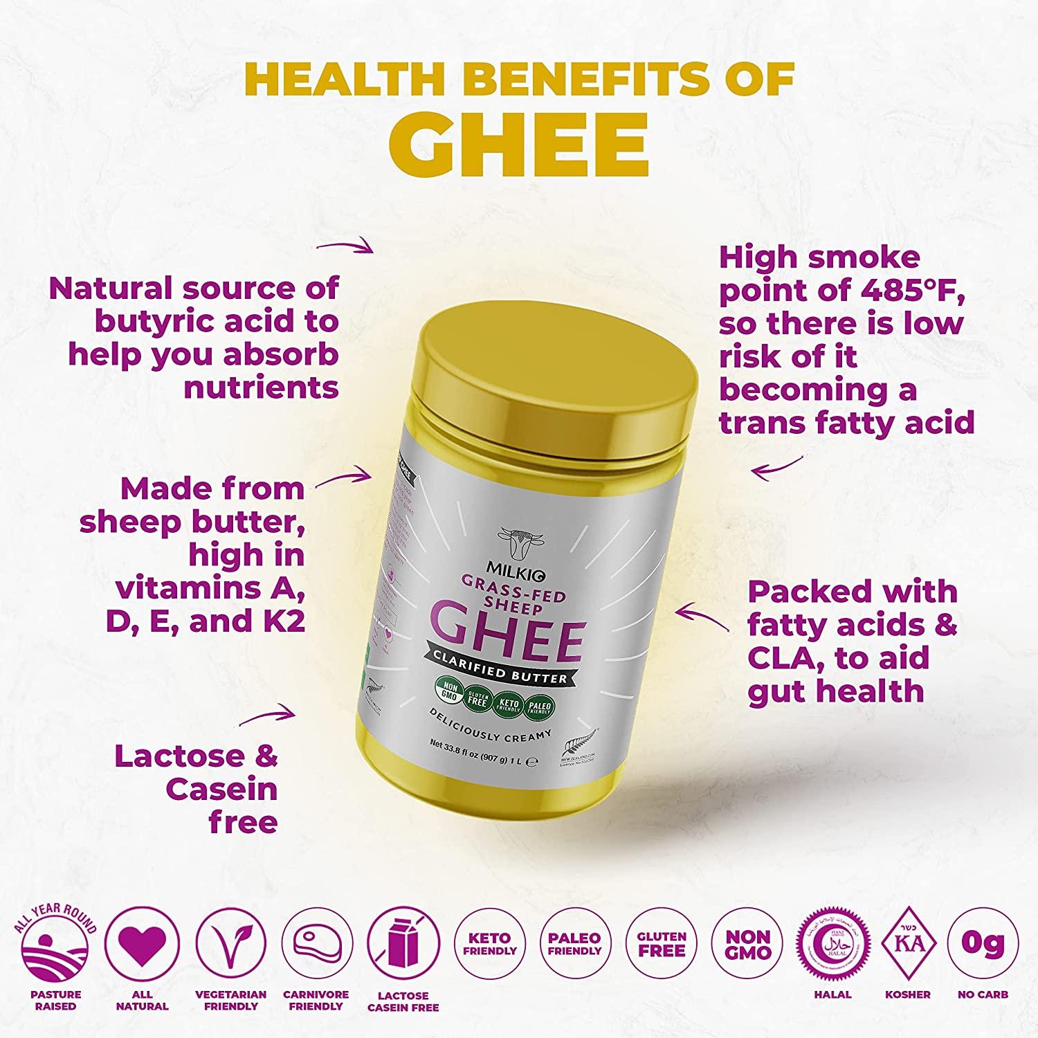 MILKIO Grass Fed Sheep Ghee - 32 Fl Oz | Keto Friendly and Pure ...