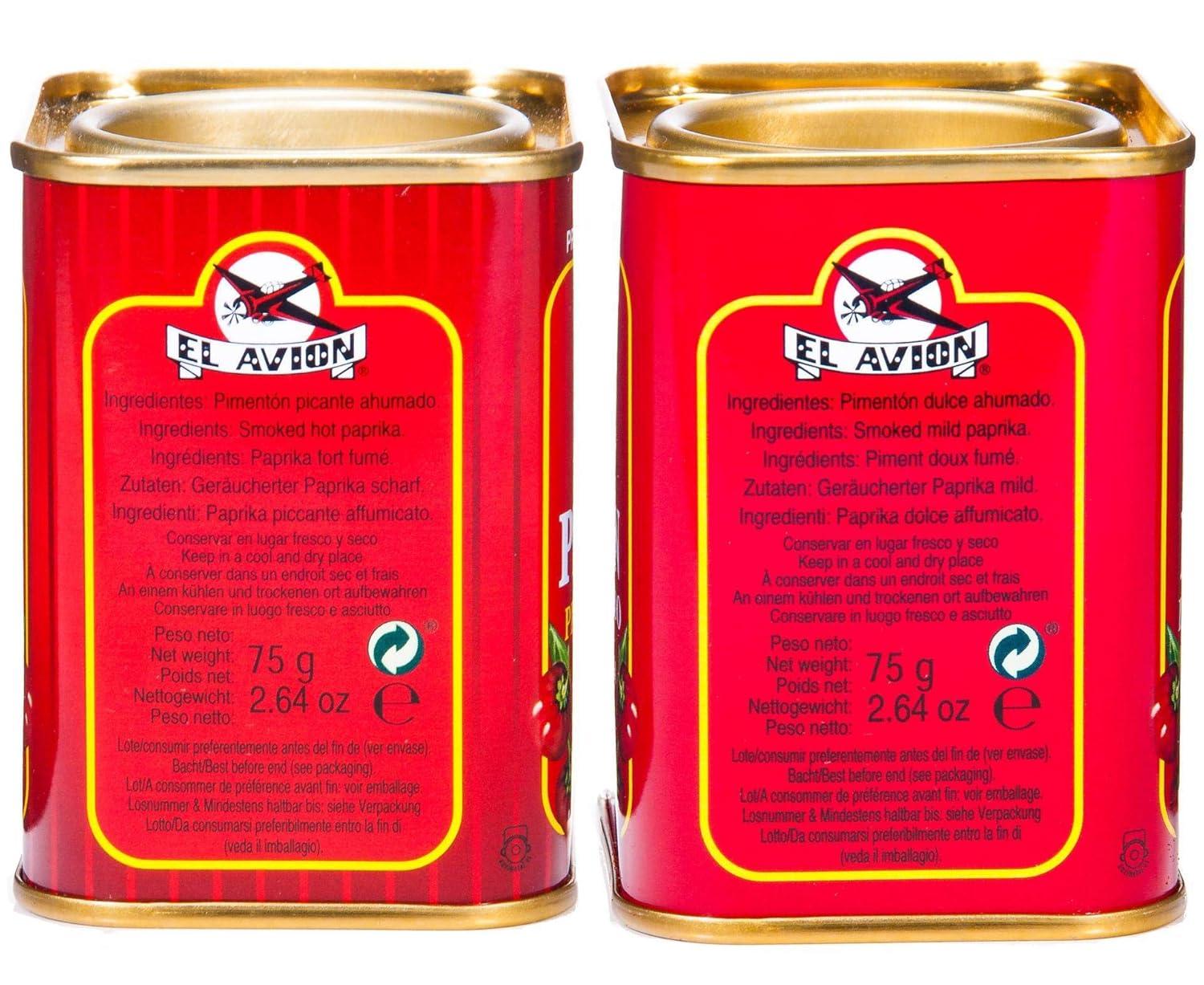 El Avion Smoked Paprika Set - 2 x 75g Hot & Sweet Pimenton Picante for ...