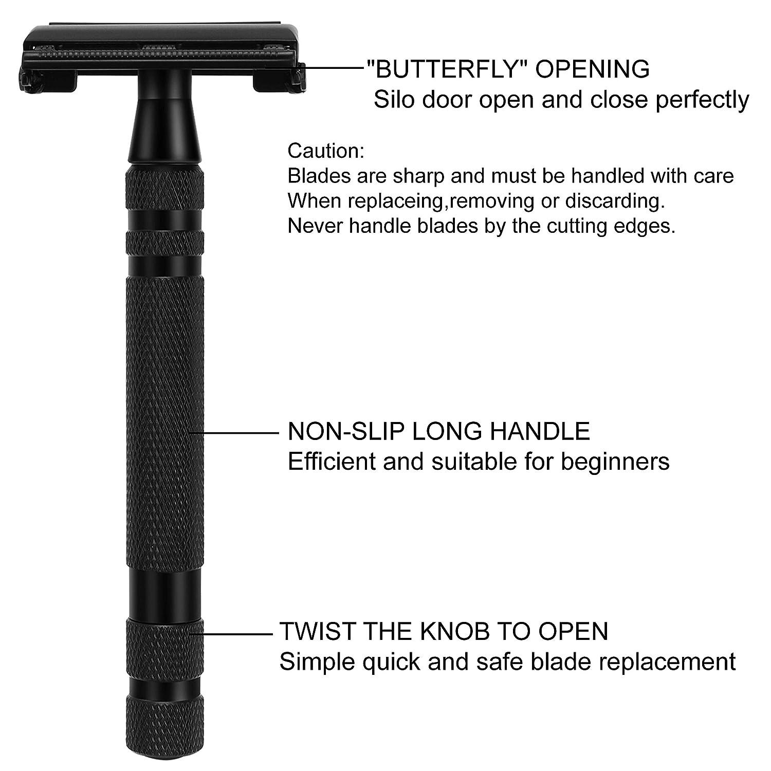 Men's Shaving Kit - Mysterious Black Razor Set with Safety Razor, Brush ...