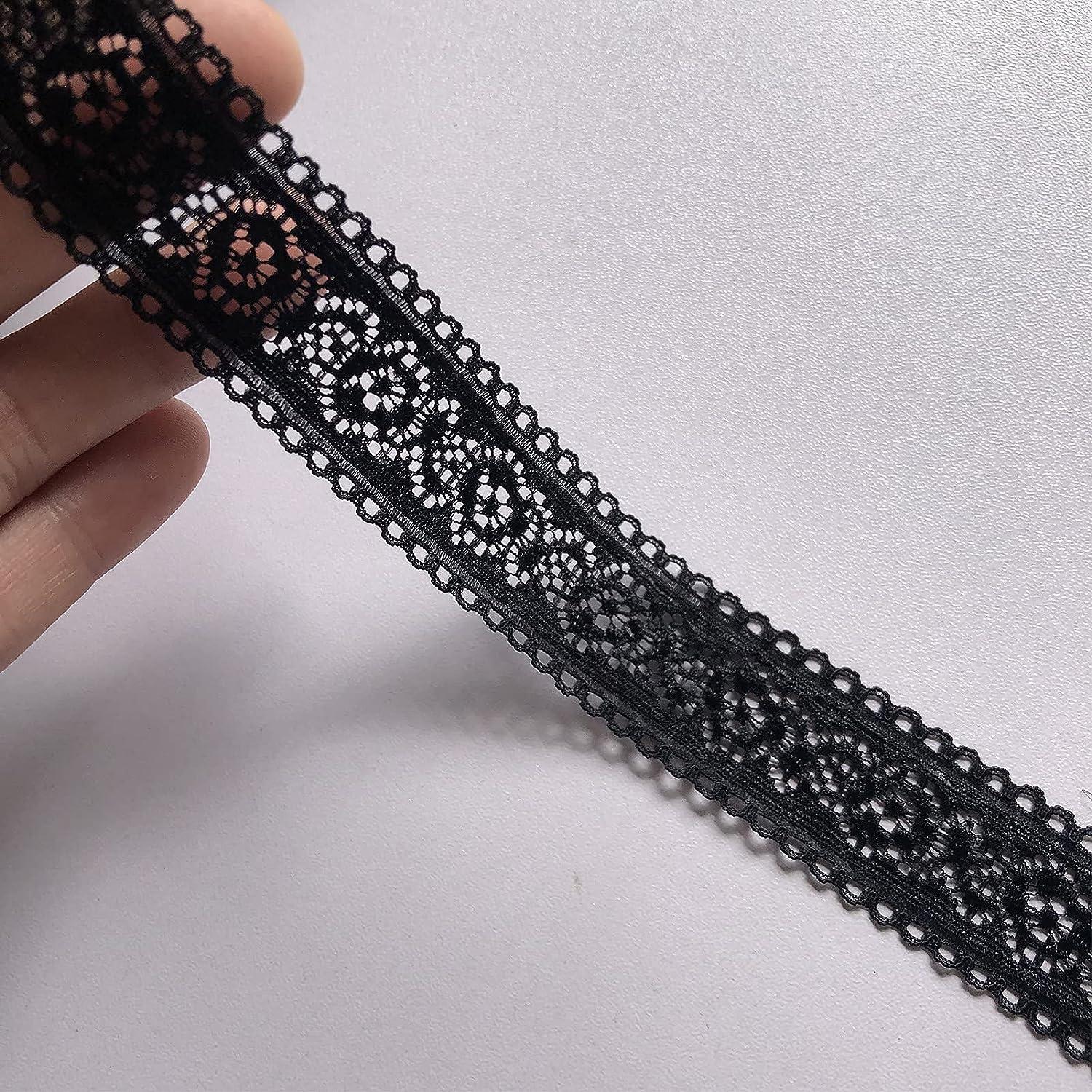 Lace Realm 1 Inch Wide Black Stretch Lace Ribbon for Bridal Wedding ...